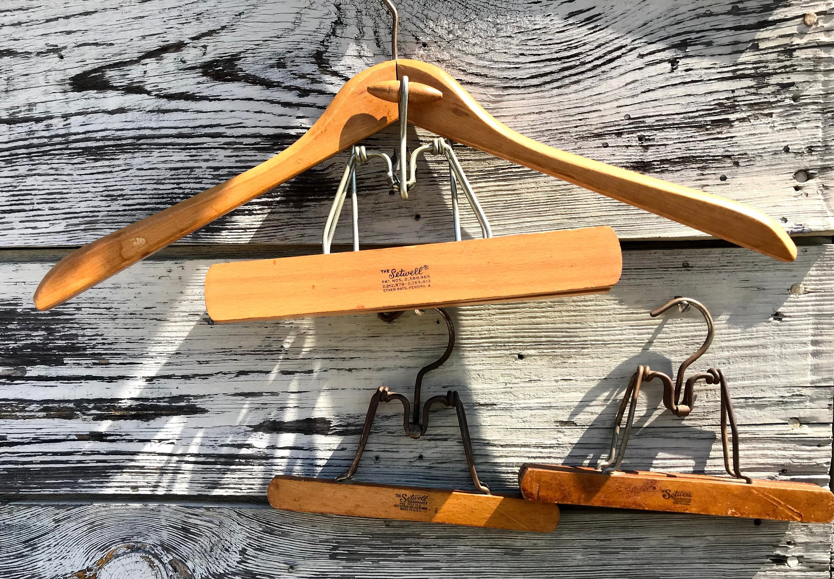 Vintage Setwell Wooden Hangers, Antique Clamp Style Clothes Hangers ...