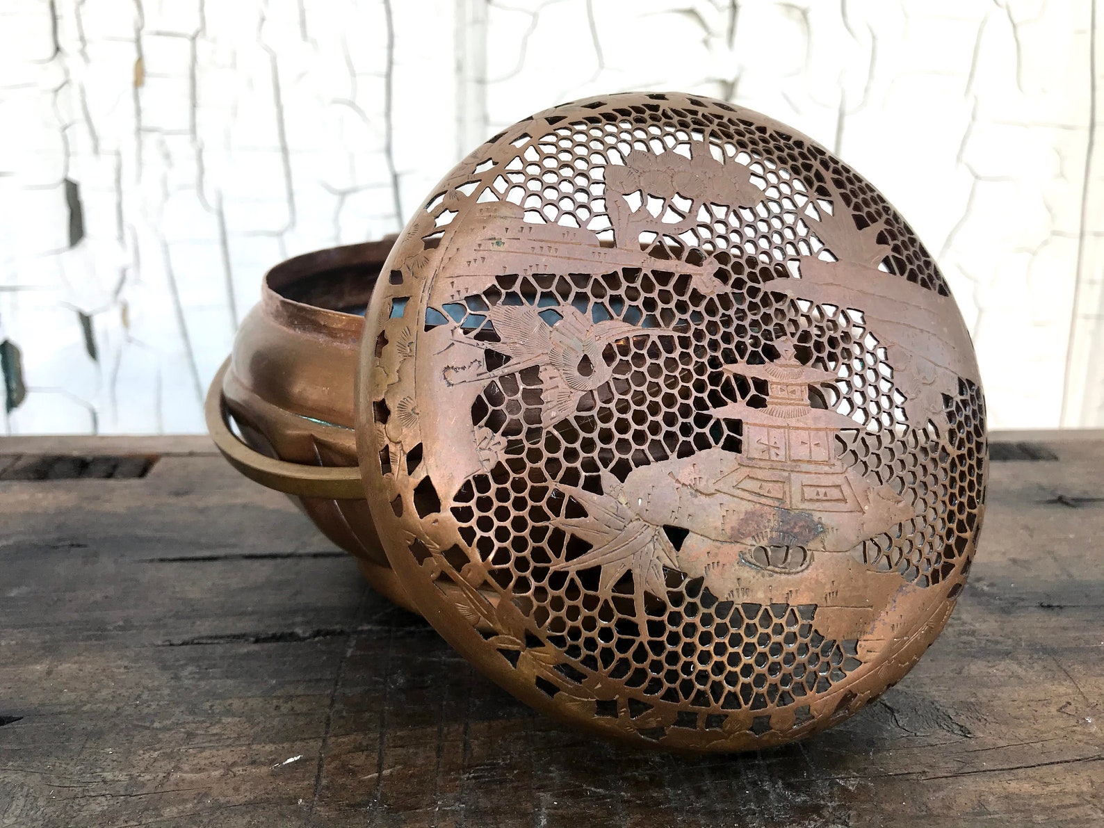 Antique Chinese Copper Hand Warmer, Double Handles Incense Burner ...