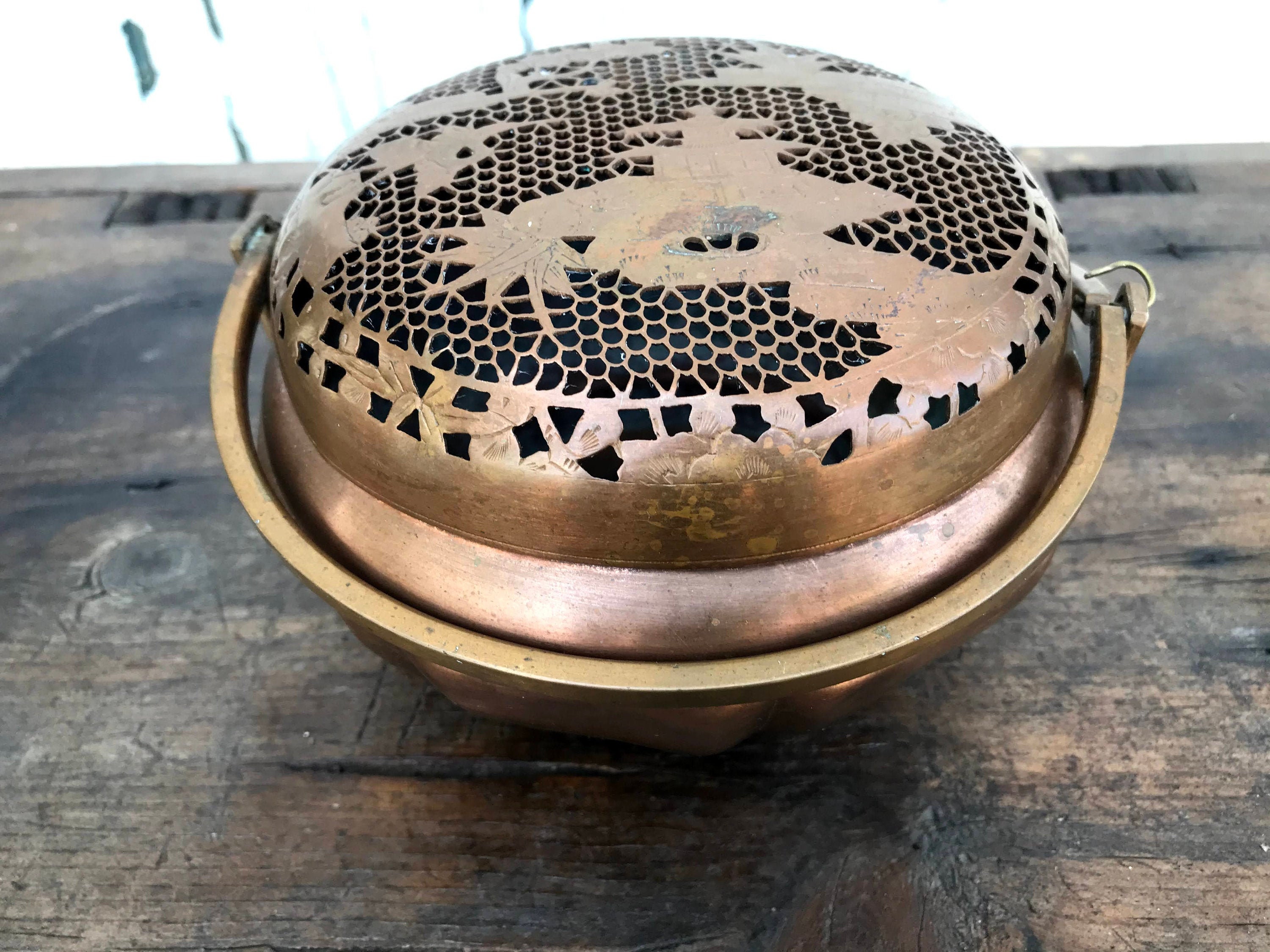 Antique Chinese Copper Hand Warmer, Double Handles Incense Burner ...