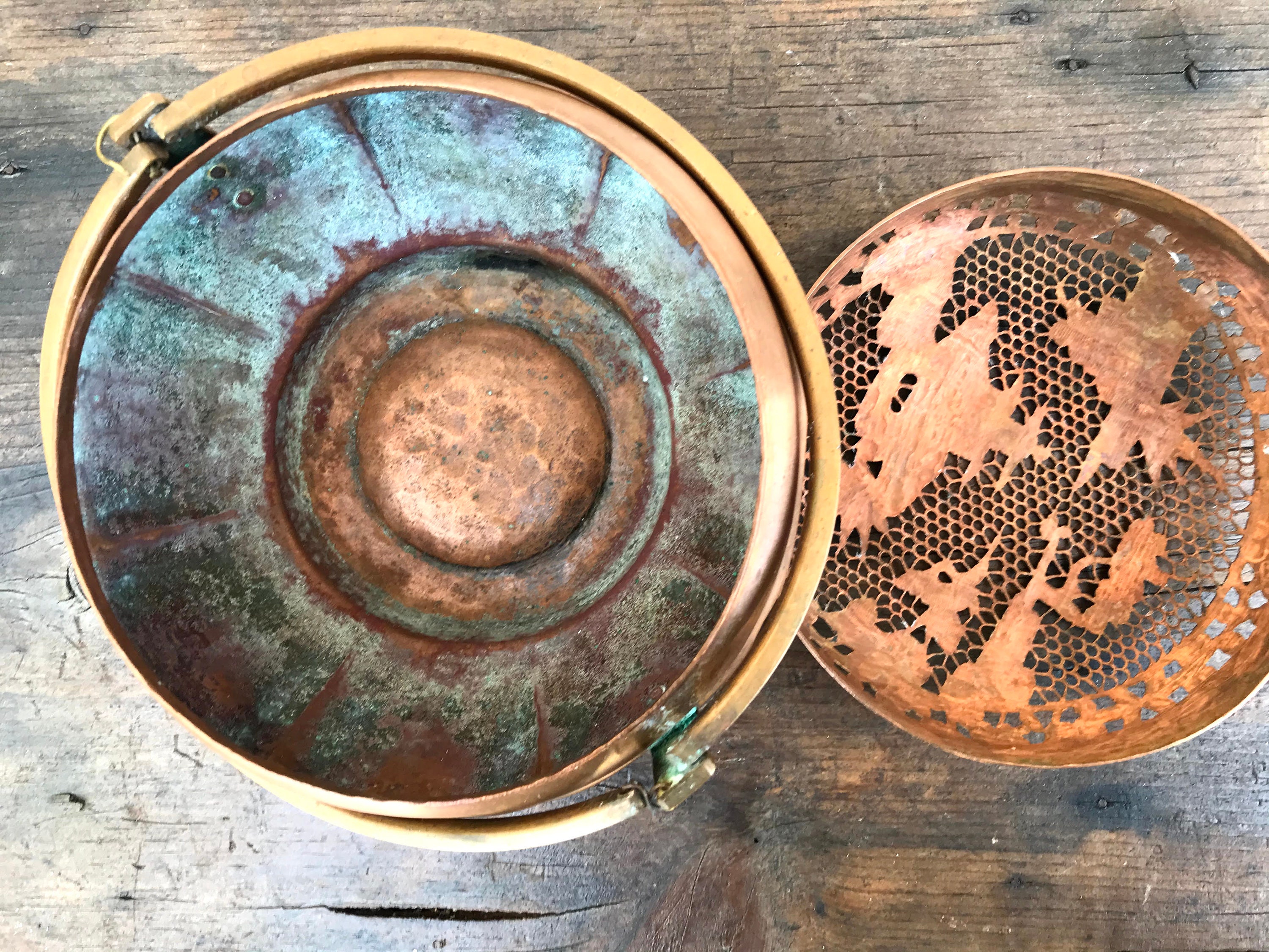 Antique Chinese Copper Hand Warmer, Double Handles Incense Burner ...