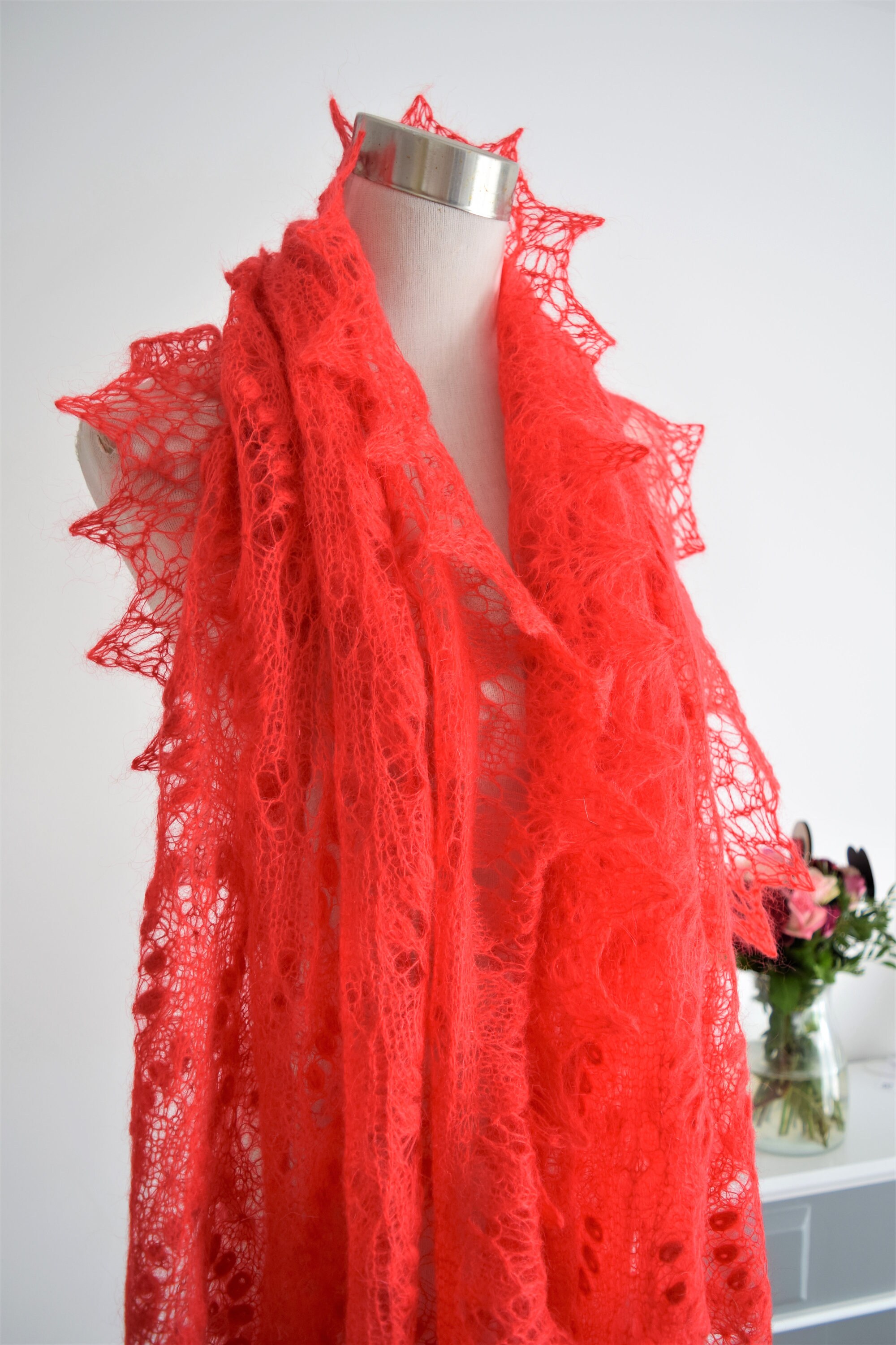 Royal Wedding Lace Shawl, Knitted in Red Kid Mohair on Silk - Etsy