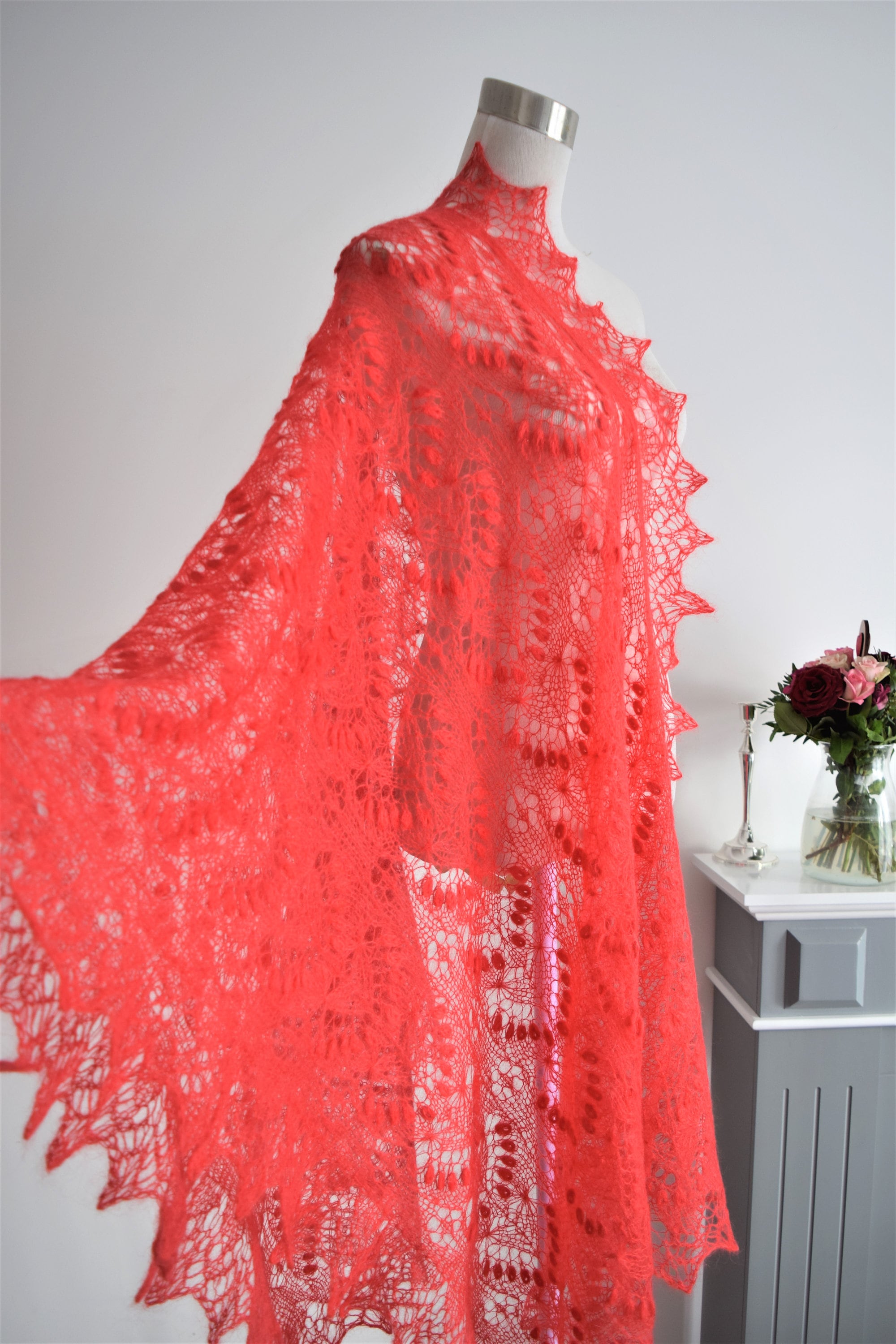 Royal Wedding Lace Shawl, Knitted in Red Kid Mohair on Silk - Etsy
