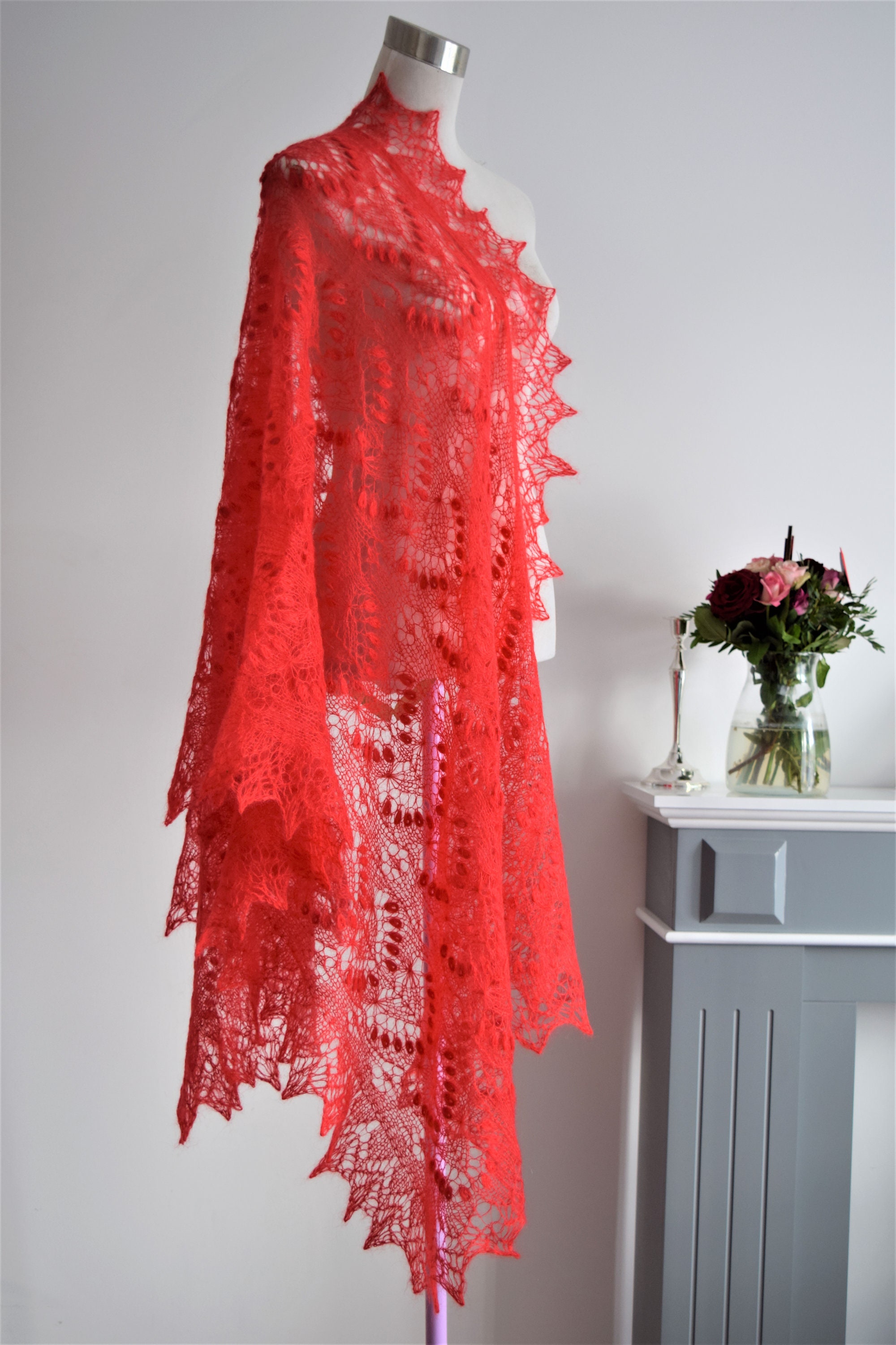 Royal Wedding Lace Shawl, Knitted in Red Kid Mohair on Silk - Etsy