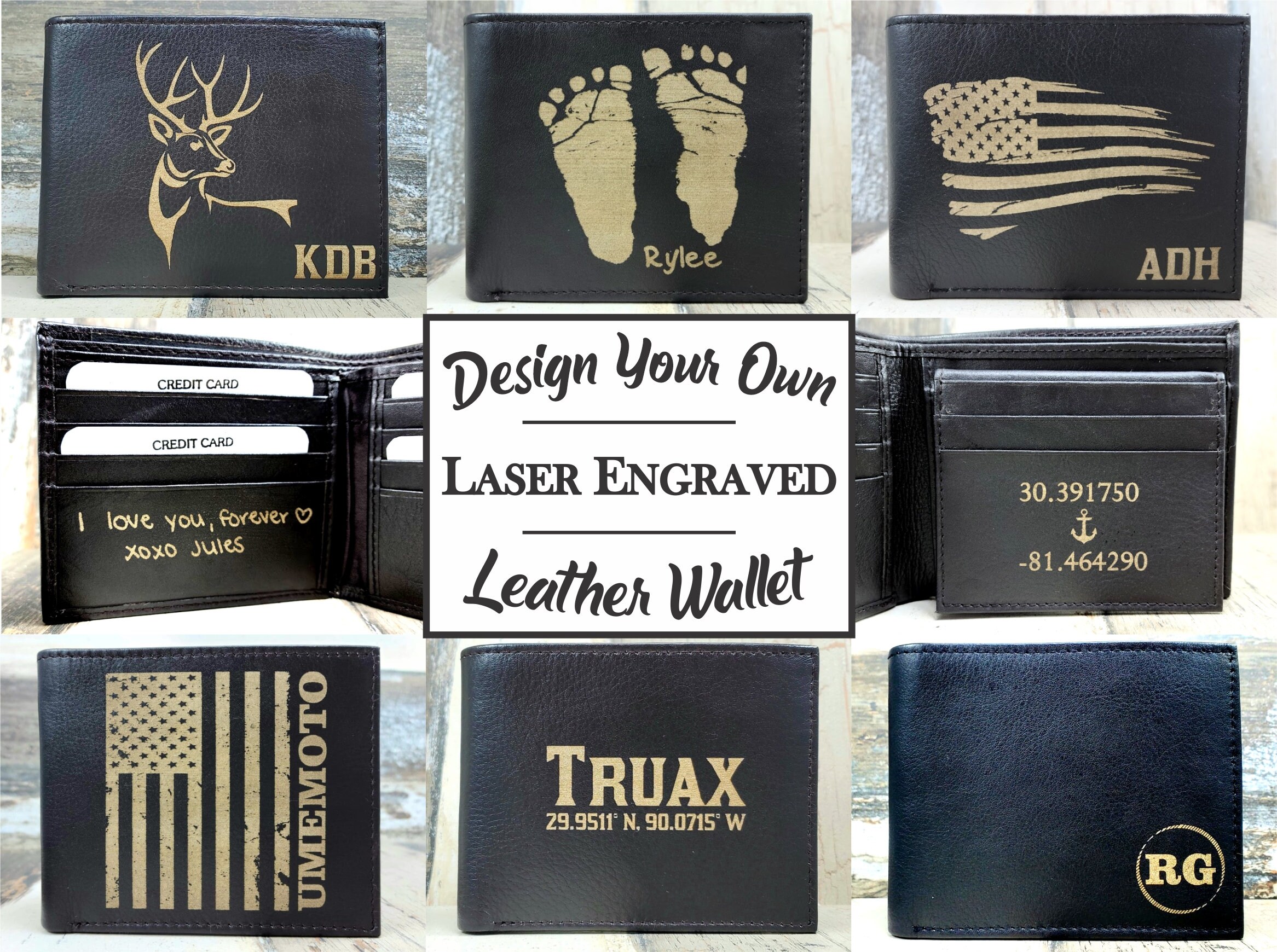 Custom Laser Engraved Genuine Leather Wallet Custom Wallet | Etsy