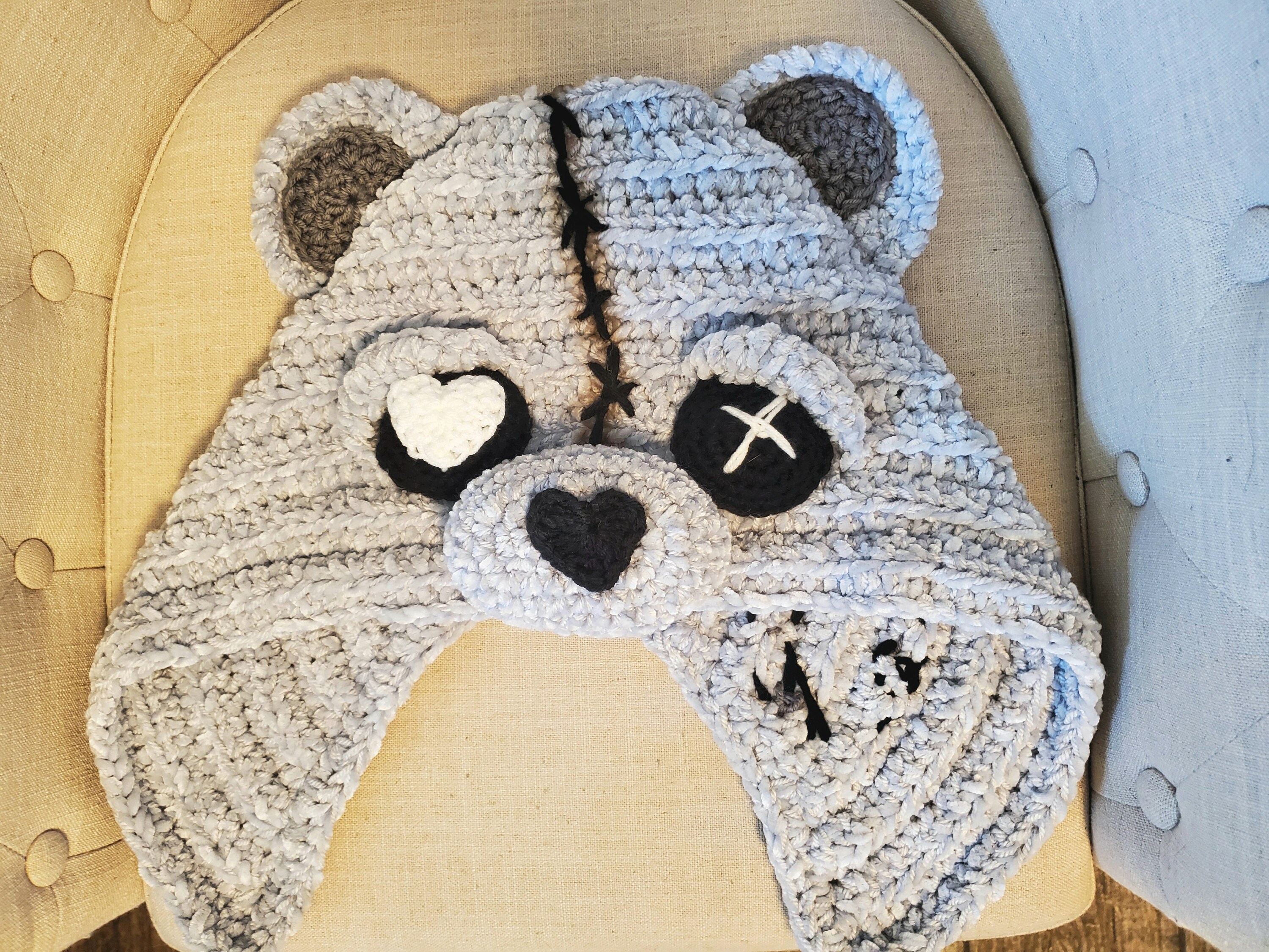 Gothic Patchwork Zombie Teddy Bear Hood, Dead Care Bear Hat, Rave Hood ...