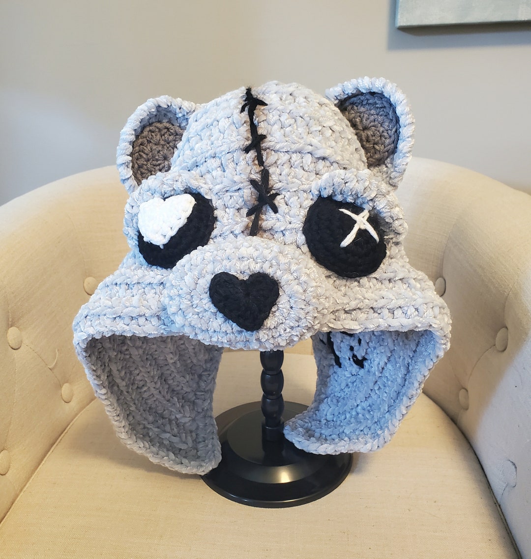Gothic Patchwork Zombie Teddy Bear Hood, Dead Care Bear Hat, Rave Hood ...