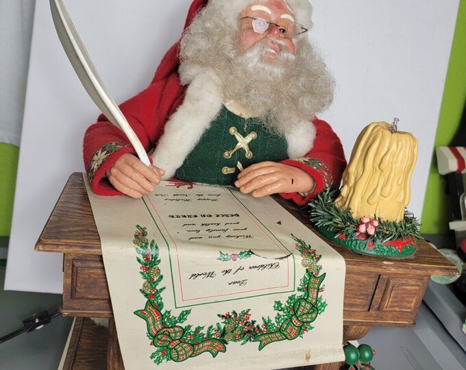Vintage 1993 Holiday Decorations Animated Moving Santa Claus List Desk ...