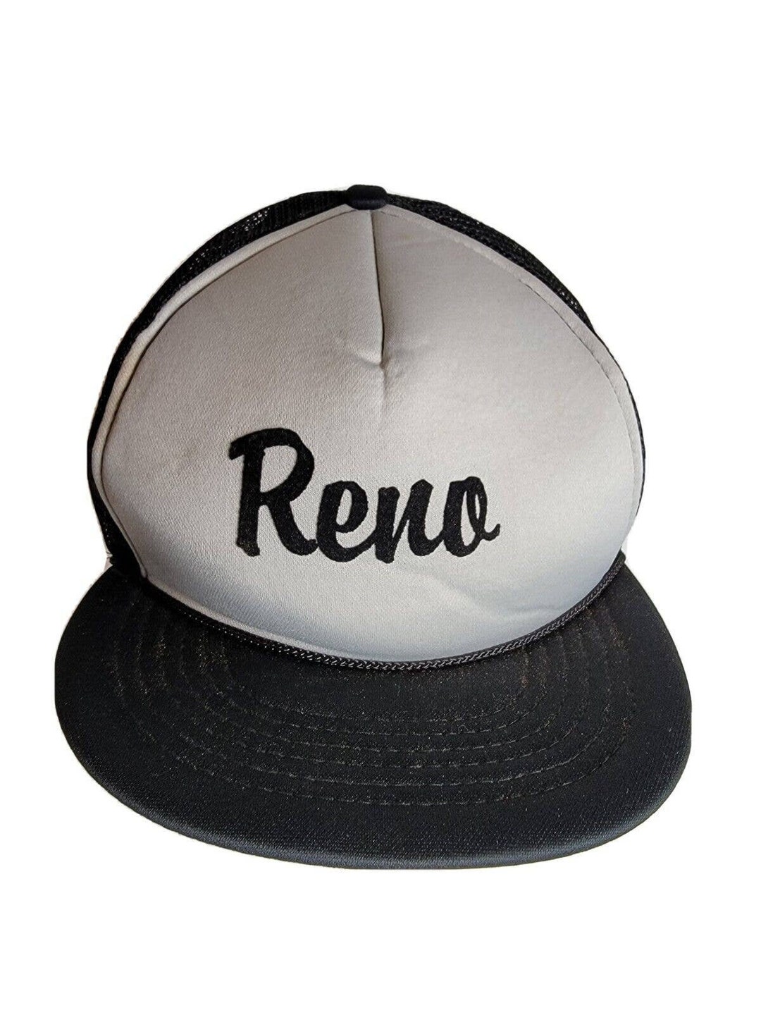 Vintage Reno Nevada Trucker Cap Hat Snapback 1980s 80s Mesh Gray Black ...