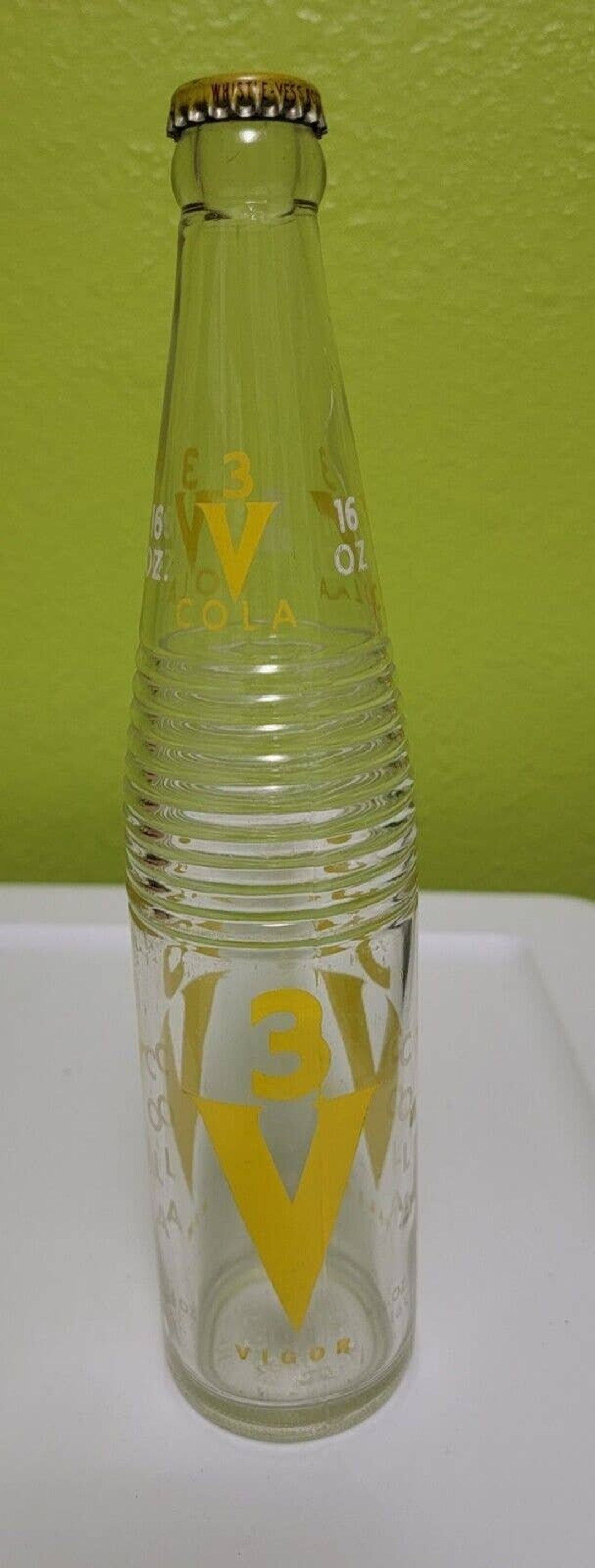 Rare Vintage Antique Soda Pop Glass Bottle 3 V Cola With Cap 16oz Vigor ...