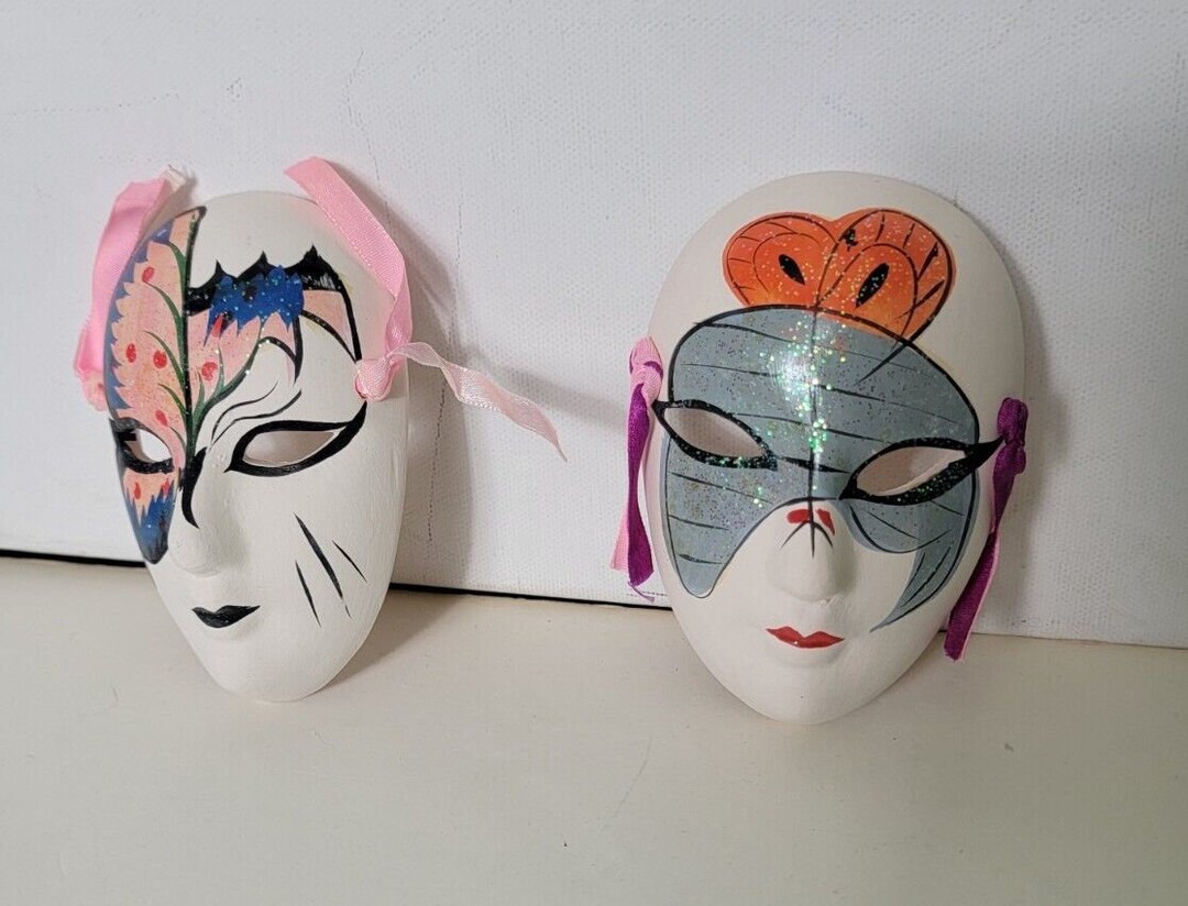 Lot of 2 Masks Wall Decor Ceramic Masquerade Theater - Etsy