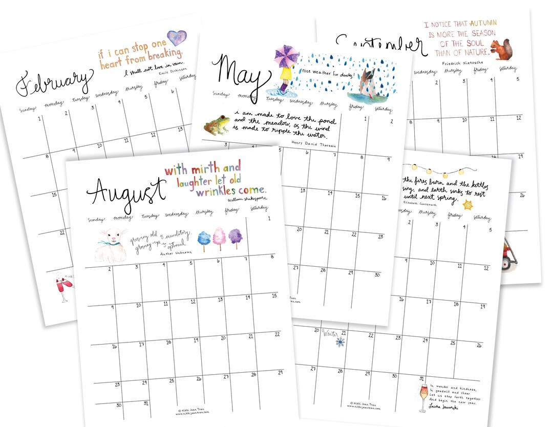 2026 Watercolor Calendar | Printable Illustrated Planner (A5, A4, 7x9 ...