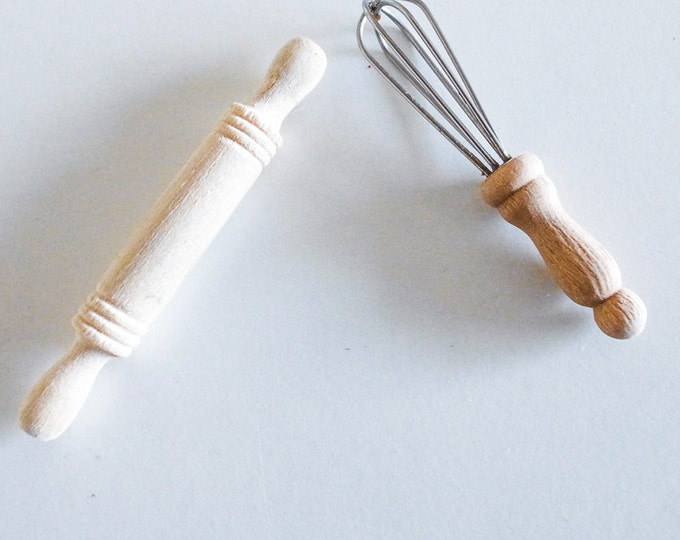 2 Piece Dollhouse Miniature Whisk and Rolling Pin Set - Etsy