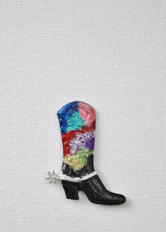 Hand Painted Cowboy Boot Pin - Etsy