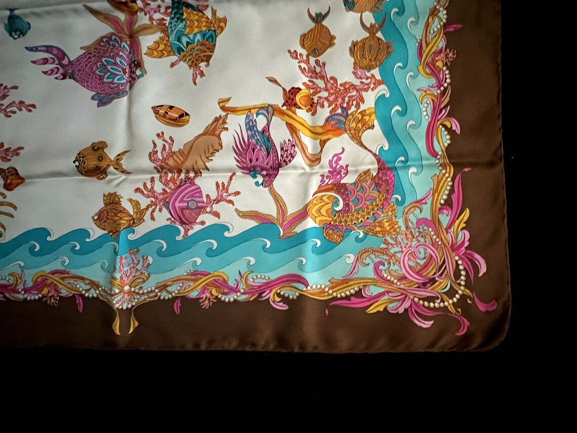 Vintage Franco Doria 80s Silk Scarf With Underwater World Decor - Etsy