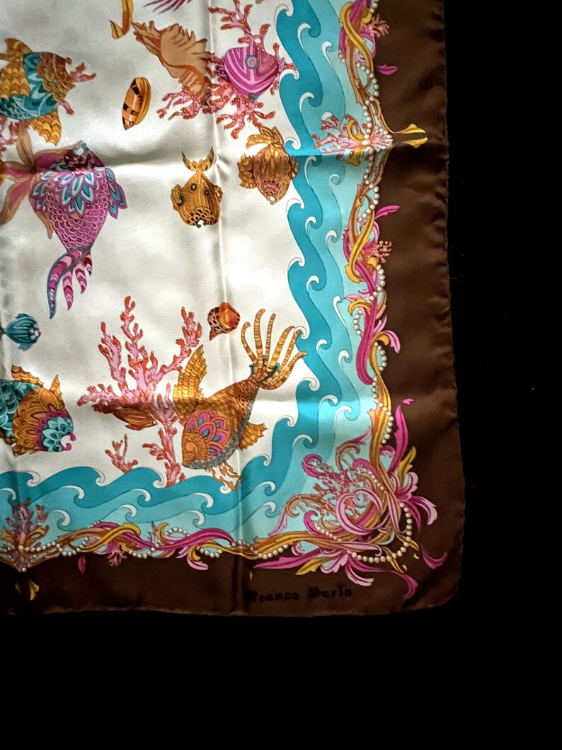 Vintage Franco Doria 80s Silk Scarf With Underwater World Decor - Etsy