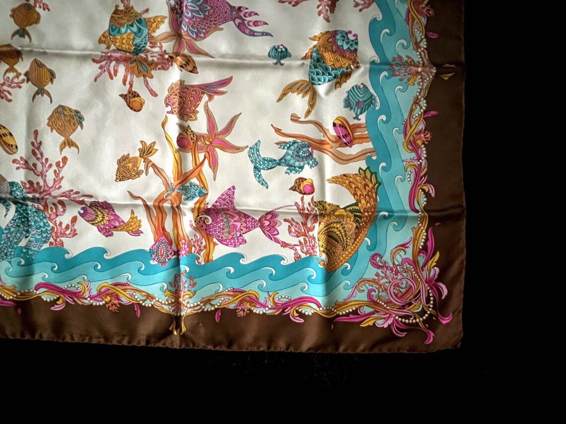 Vintage Franco Doria 80s Silk Scarf With Underwater World Decor - Etsy