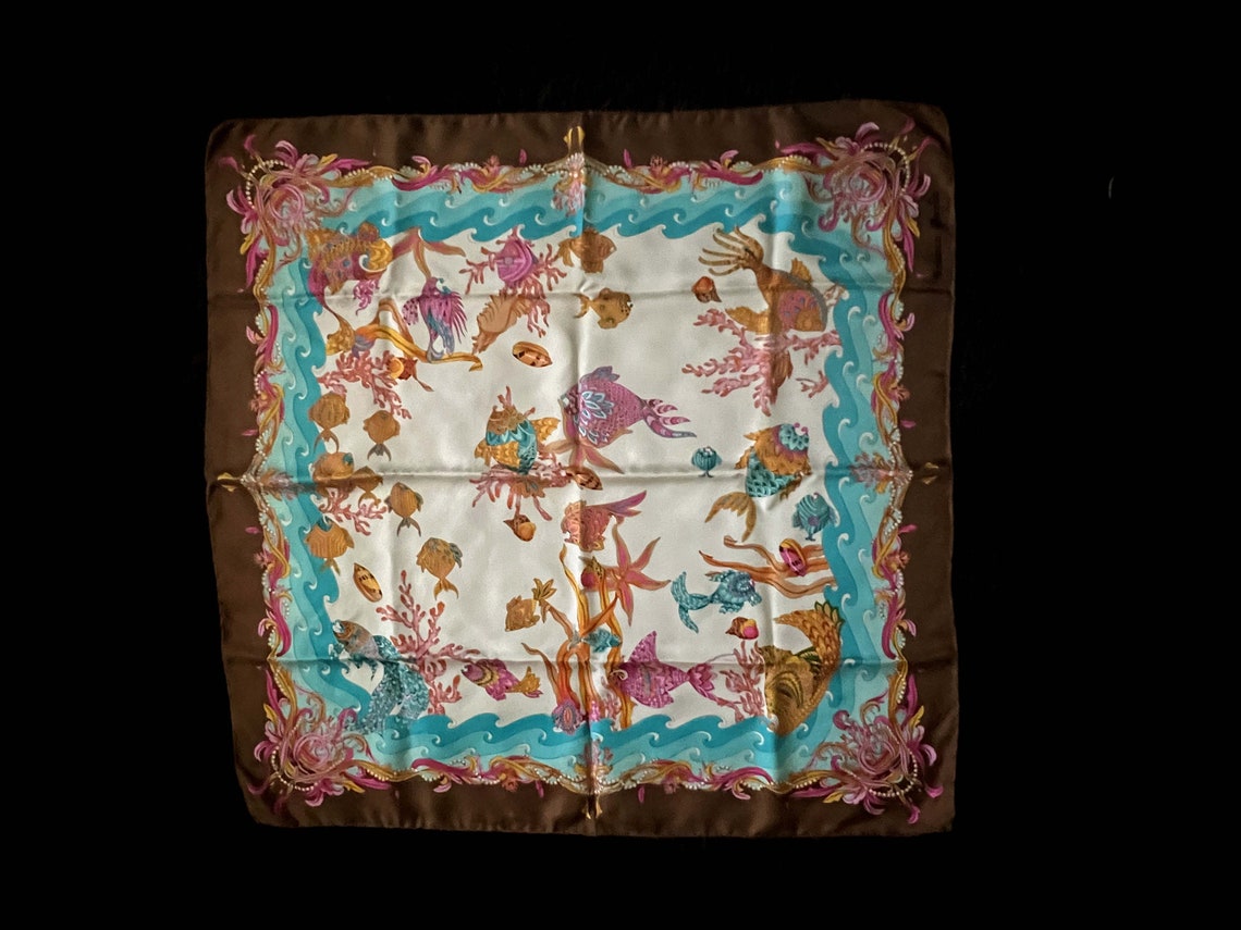 Vintage Franco Doria 80s Silk Scarf With Underwater World Decor - Etsy