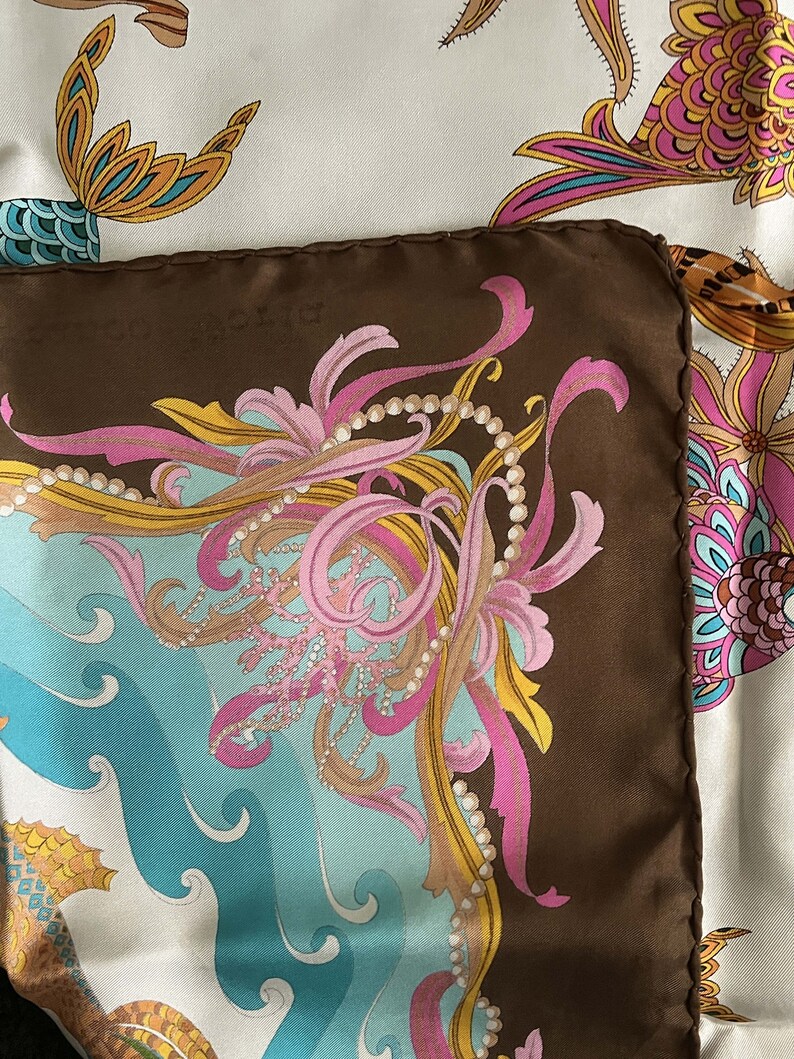 Vintage Franco Doria 80s Silk Scarf With Underwater World Decor - Etsy