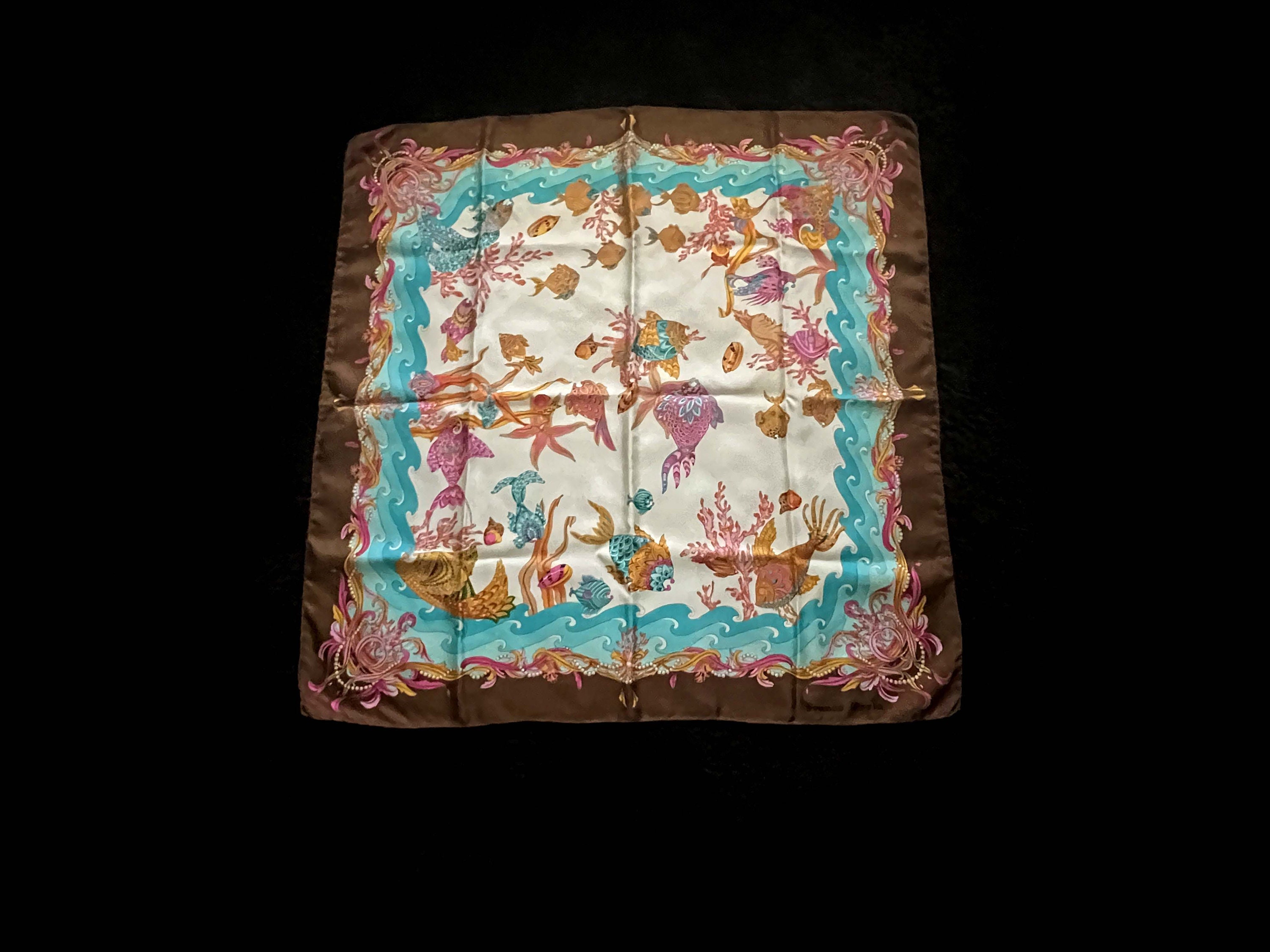 Vintage Franco Doria 80s Silk Scarf With Underwater World Decor - Etsy