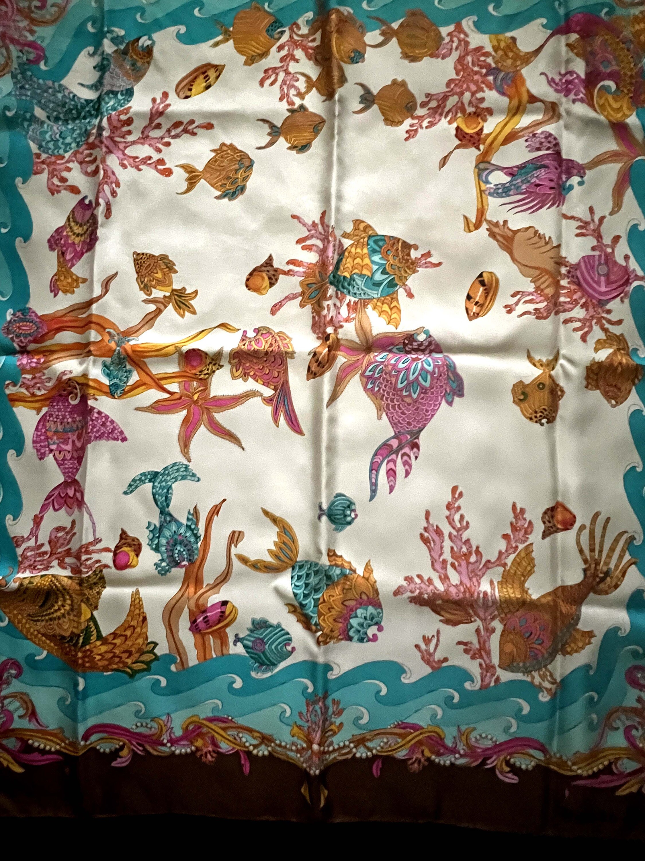 Vintage Franco Doria 80s Silk Scarf With Underwater World Decor - Etsy