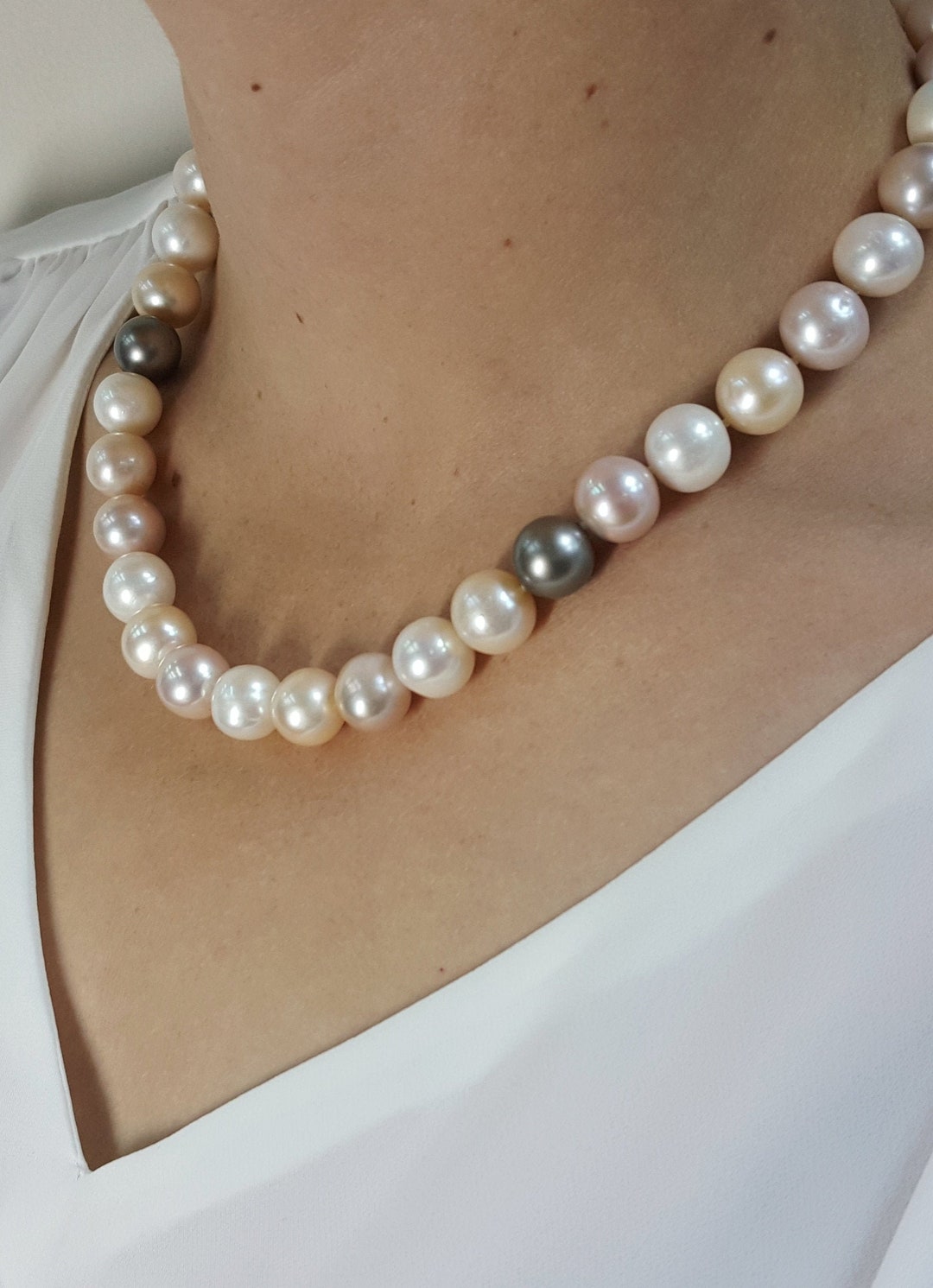 Handmade Multi Color Pearl Necklace: 14k Gold Clasp, Freshwater ...