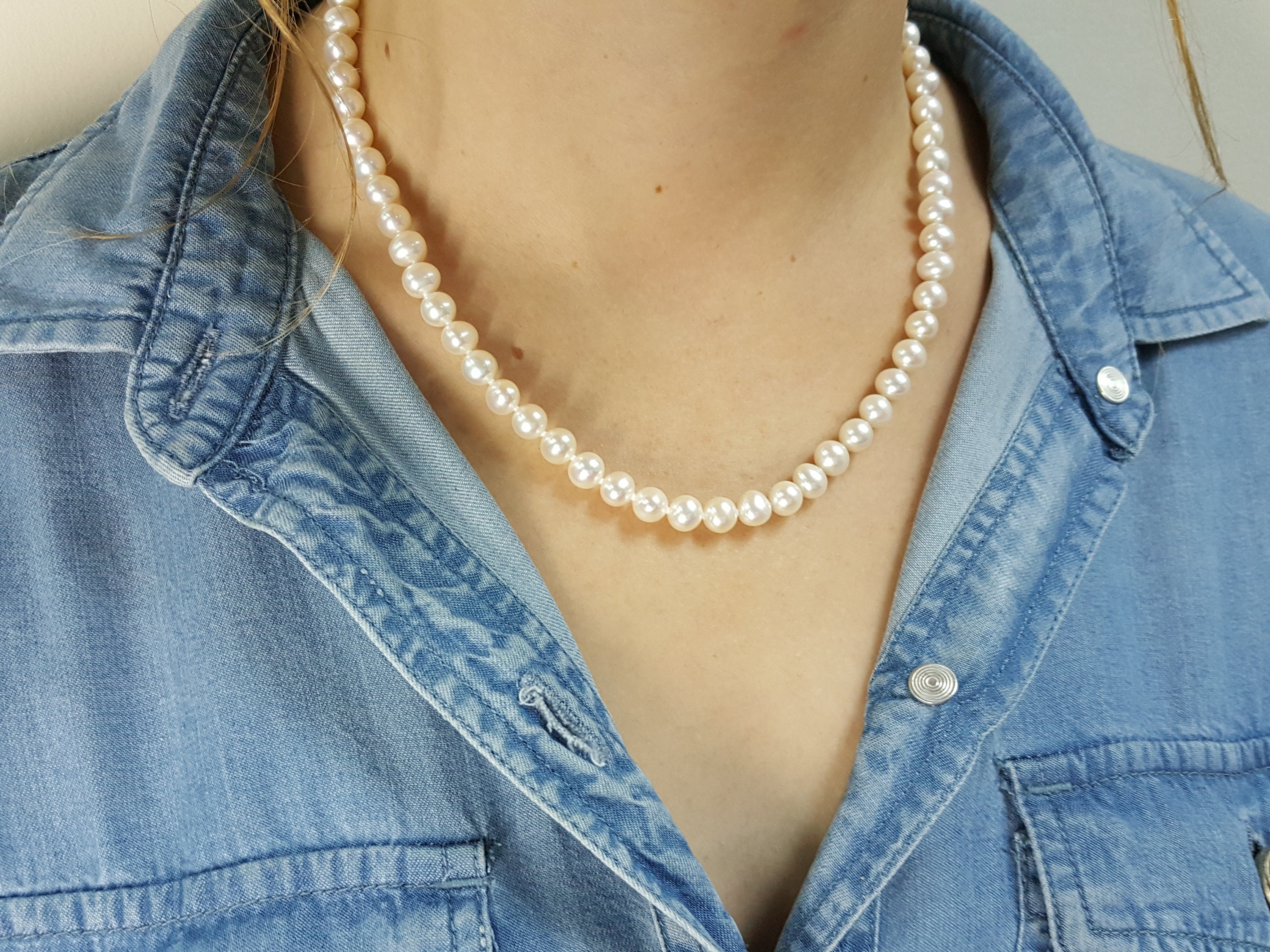 Beautiful Pearl Necklace High Quality Near Round White Fresh - Etsy