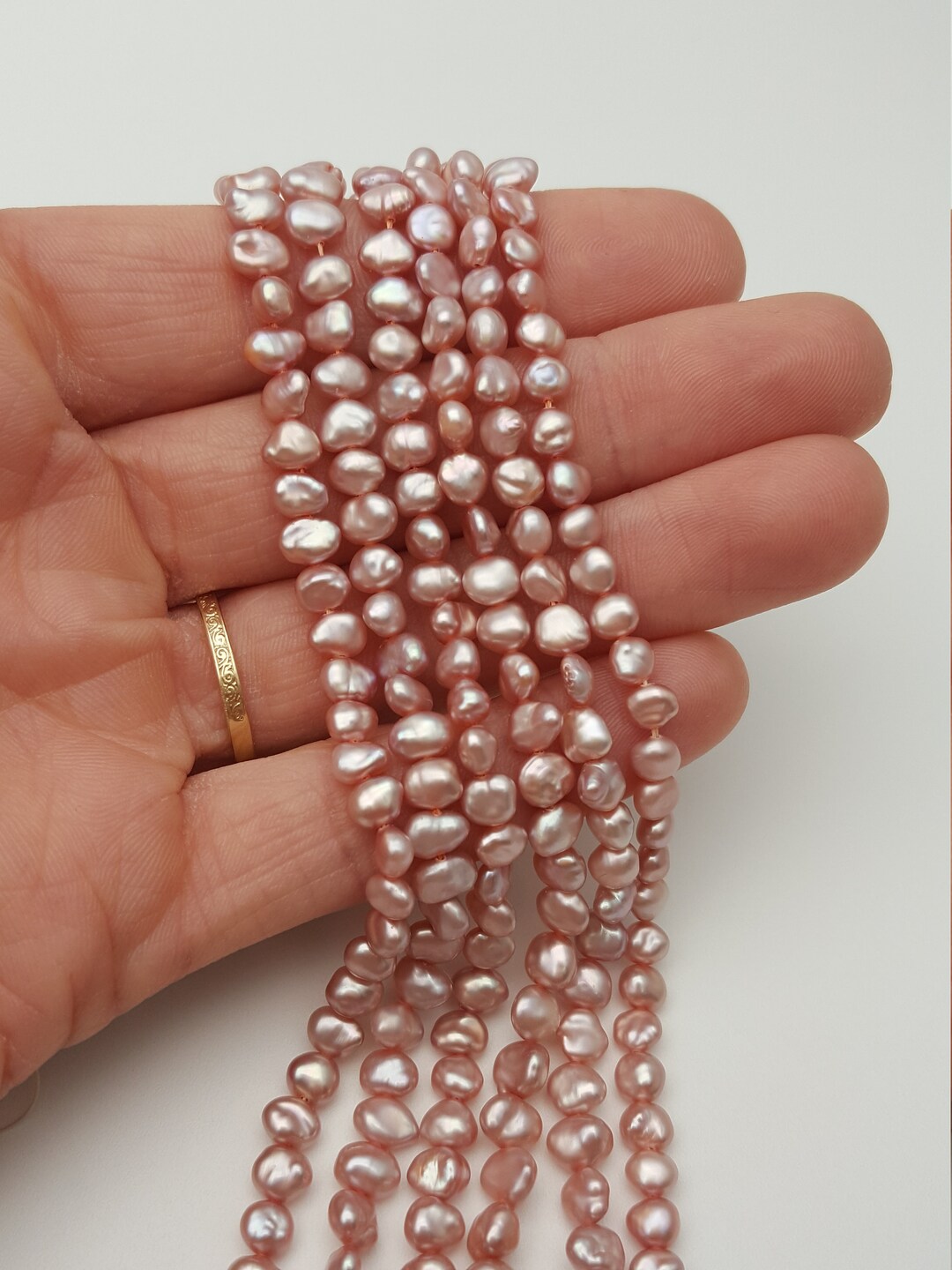DIY Pink Pearl Strands -x6 in Lot!! Vintage Flat Unique Japanese Biwa ...