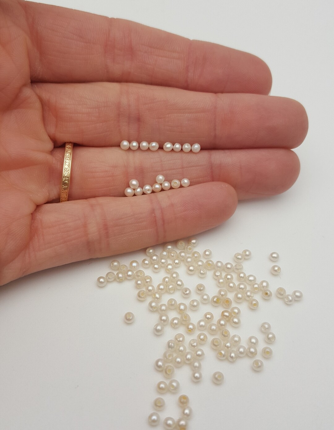 Tiny White Freshwater Pearls: Half-drilled DIY Jewelry Supplies (2.25-2 ...