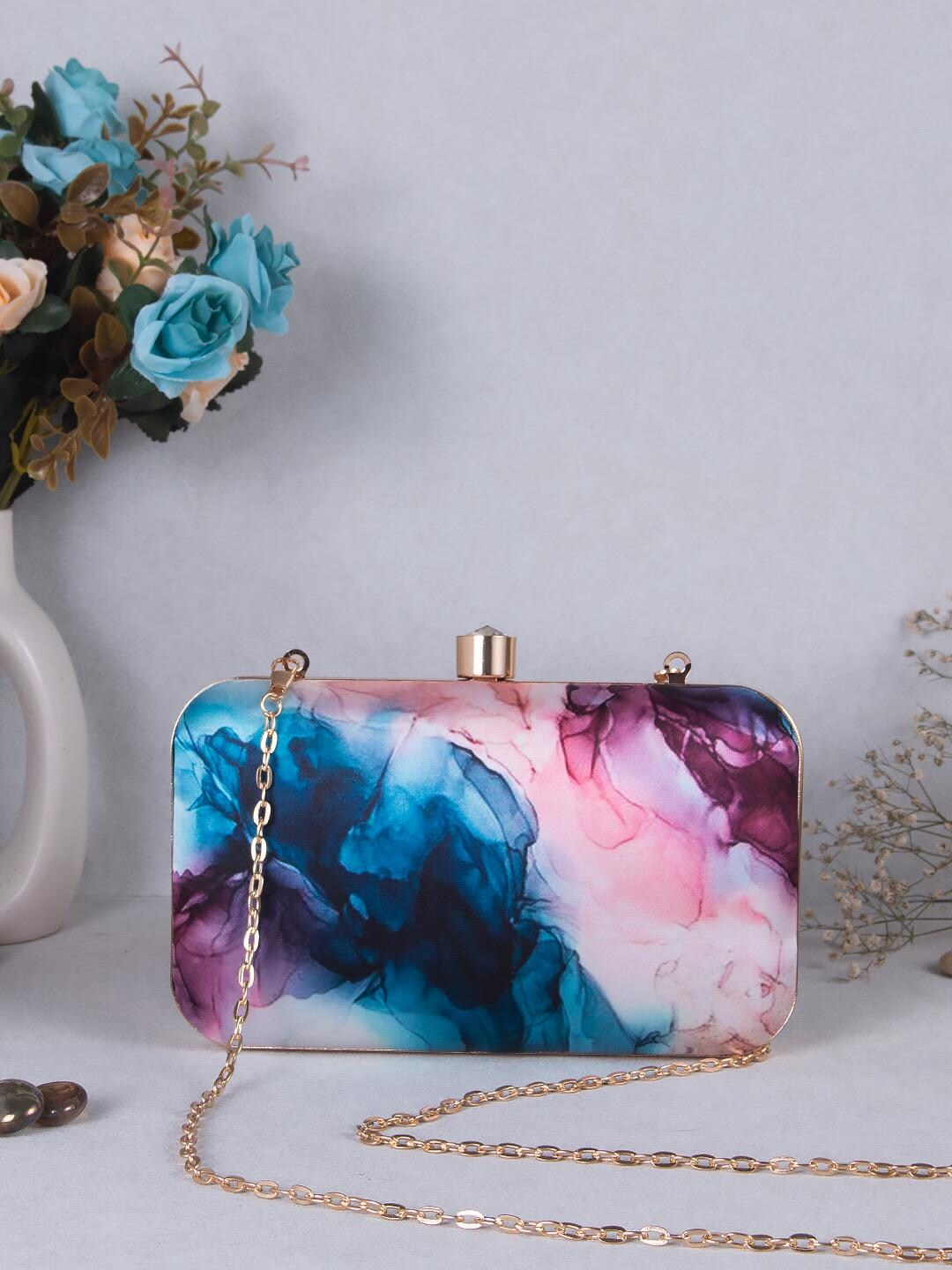 Blue & Pink Marble Silk Clutch Bag: Indian Bridal Handbag - Etsy