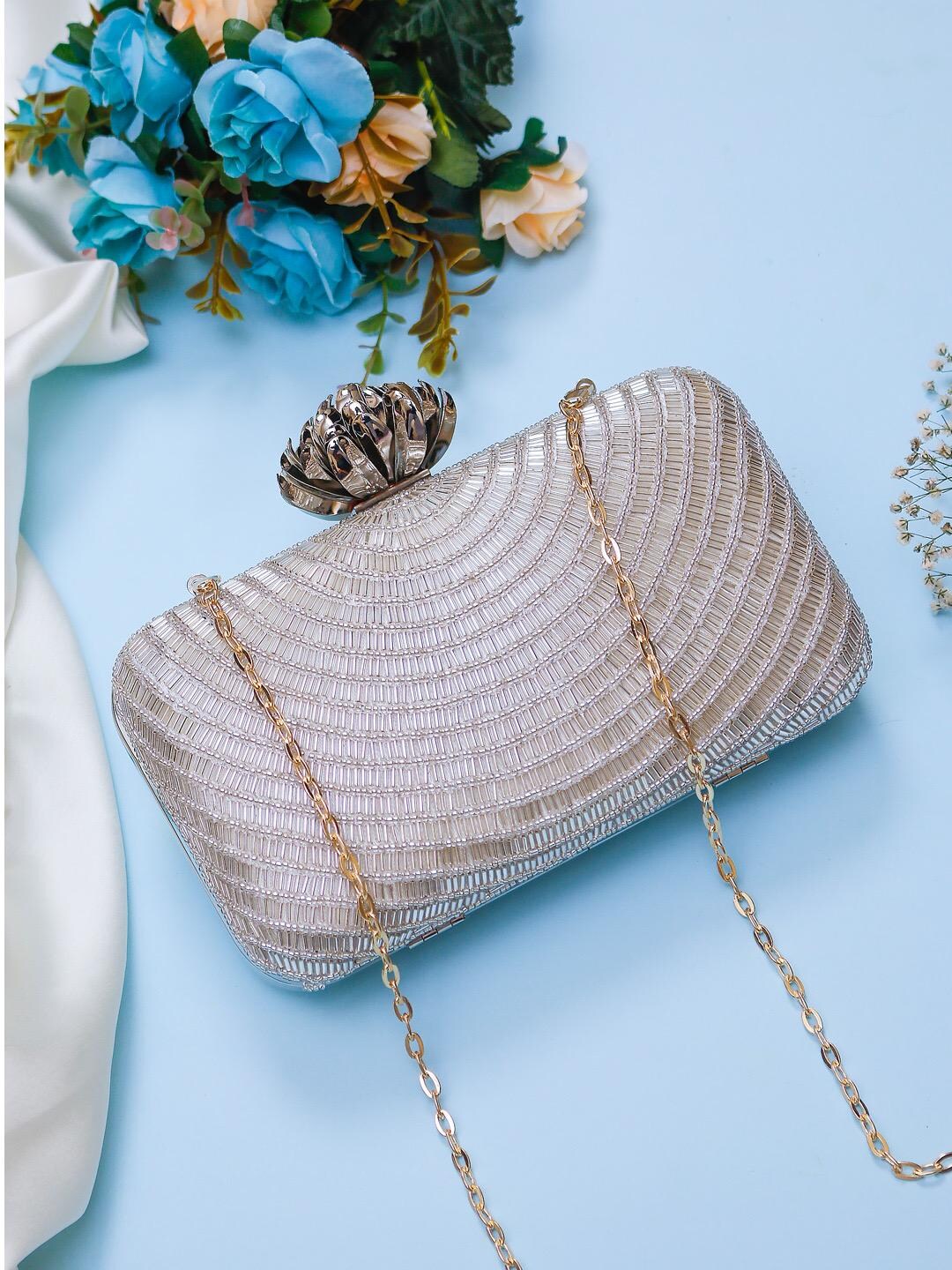 Silver Evening Clutch: Handcrafted Bridal Bag With Chain Strap - Etsy