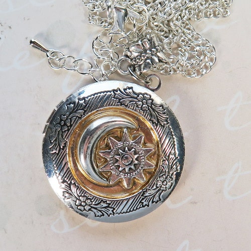 Sun and Moon Locket Necklace Celestial Jewelry Photo Locket - Etsy