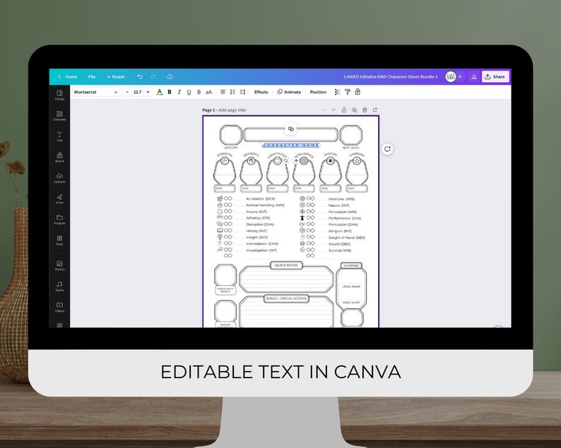 D&D 5e Character Sheet PDF, Canva Editable Tempalte for Dungeons and ...