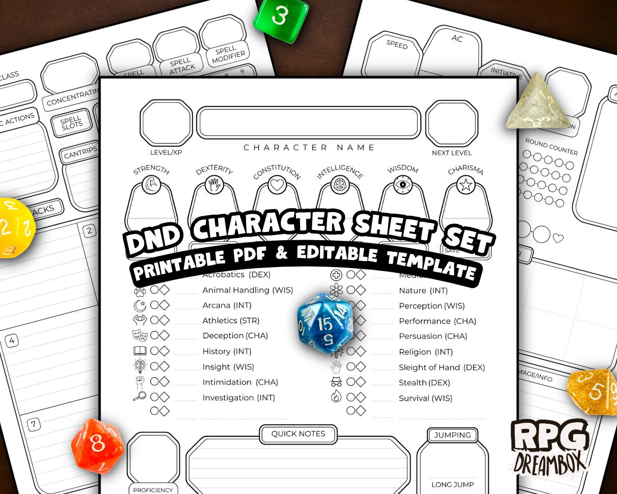 D&D 5e Character Sheet PDF, Canva Editable Tempalte for Dungeons and ...