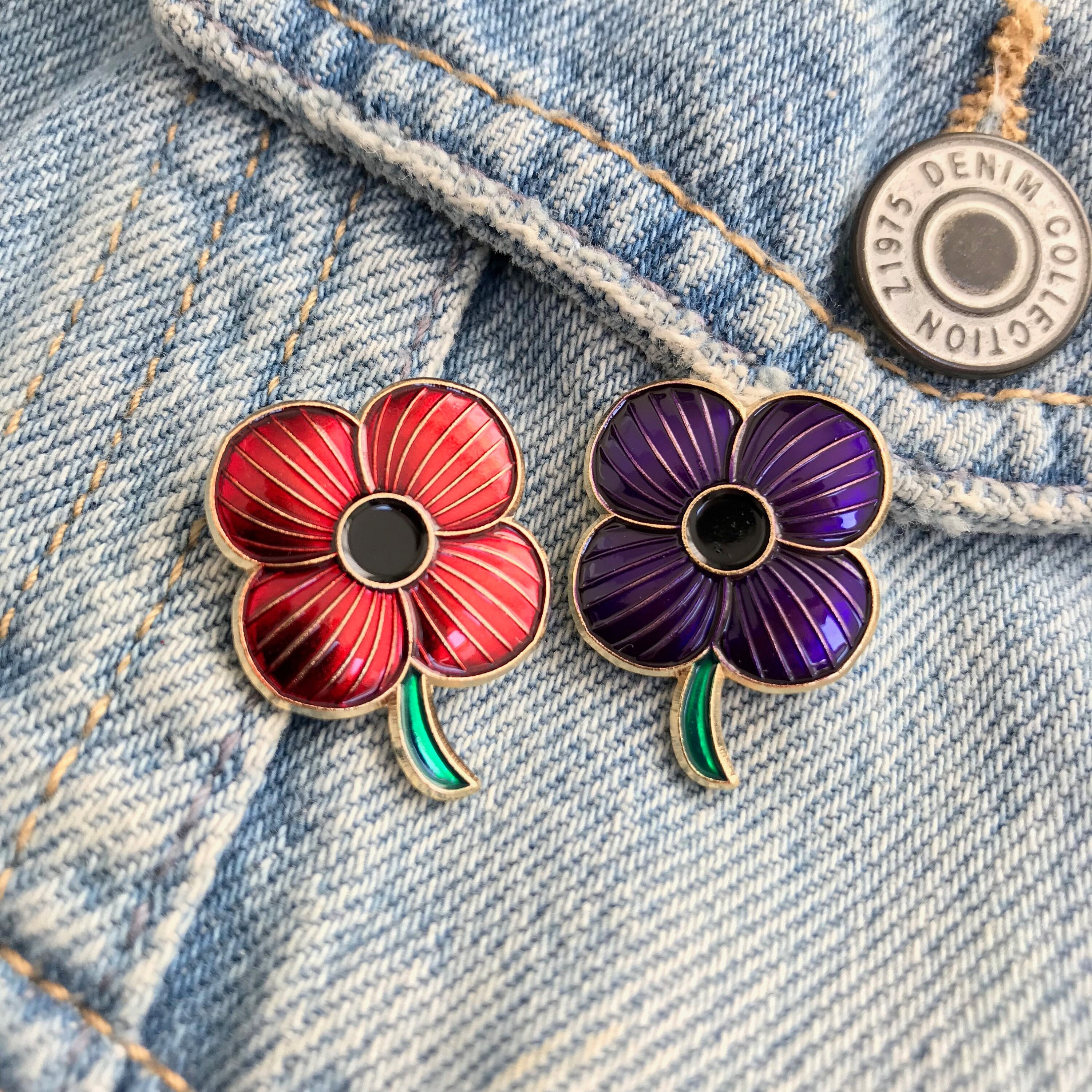 Red / Purple Poppy Enamel Pin Badge Remembrance Animals of | Etsy