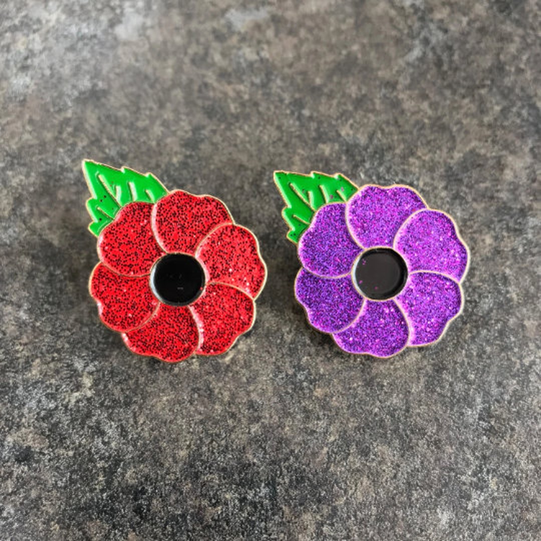Glitter Poppy Enamel Pin Badge Red / Purple Remembrance - Etsy UK