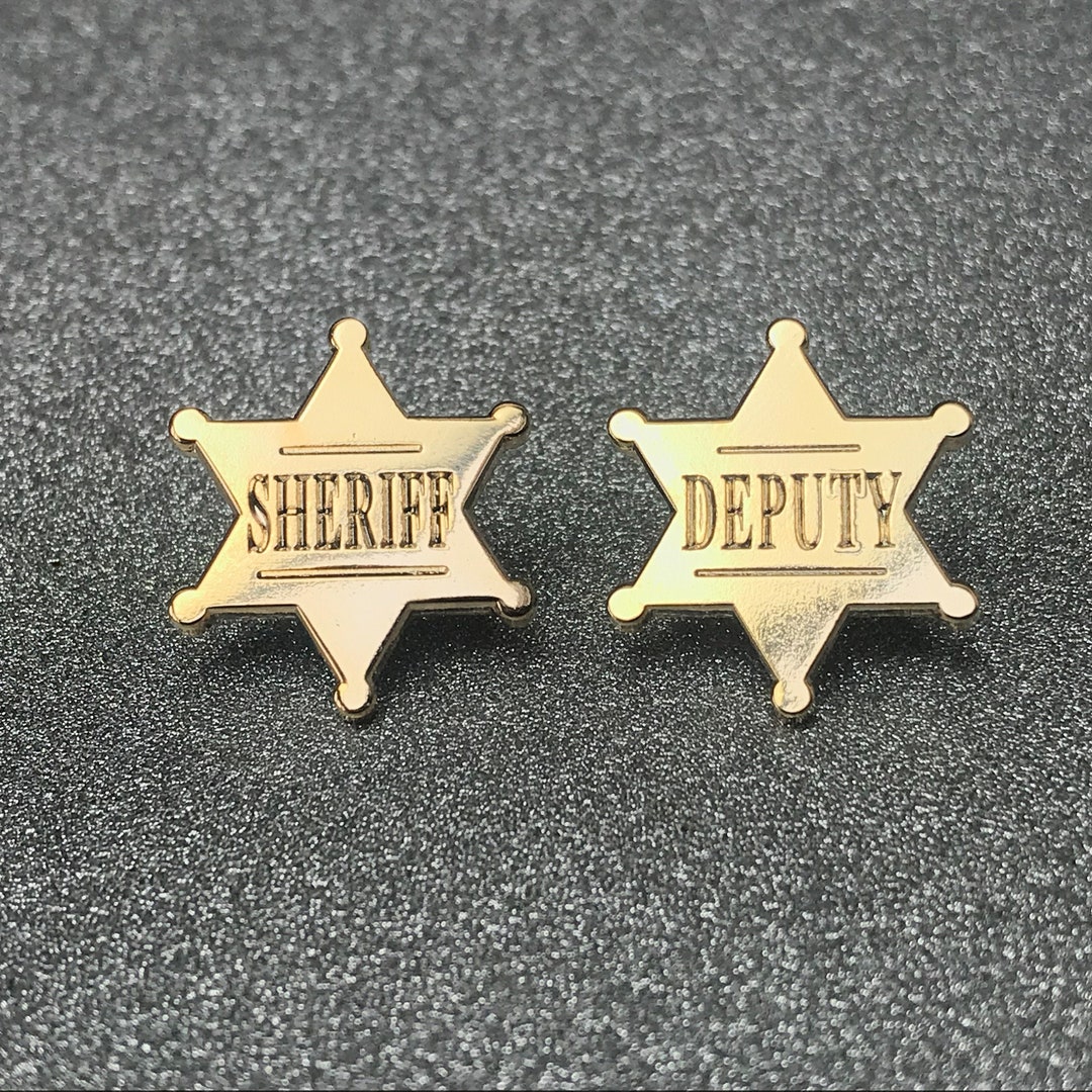 Sheriff & Deputy Gold Enamel Pin Badges Novelty Fancy Dress Cowboy Wild ...
