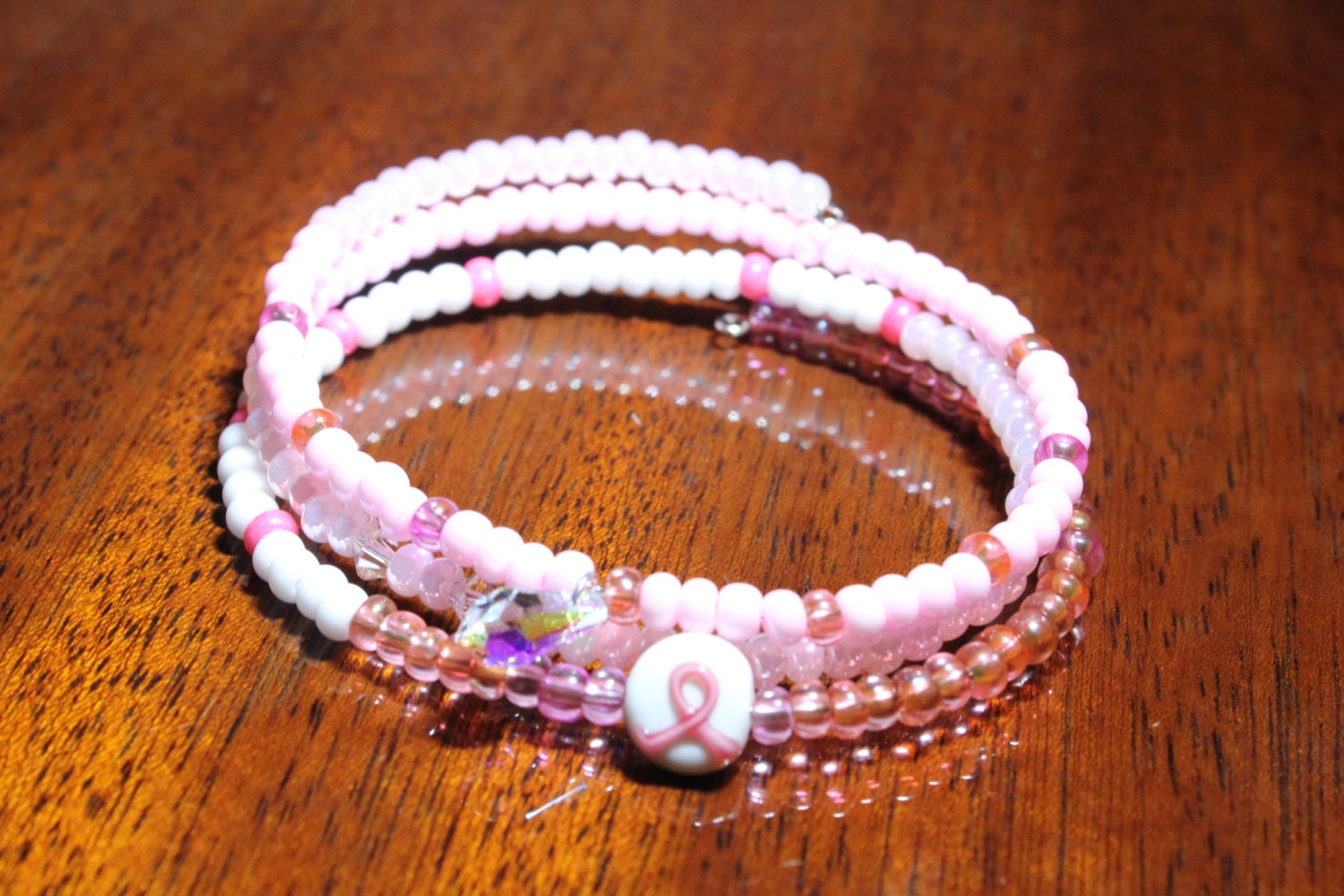 Pink Breast Cancer Awareness Ribbon Bead With Swarovski - Etsy
