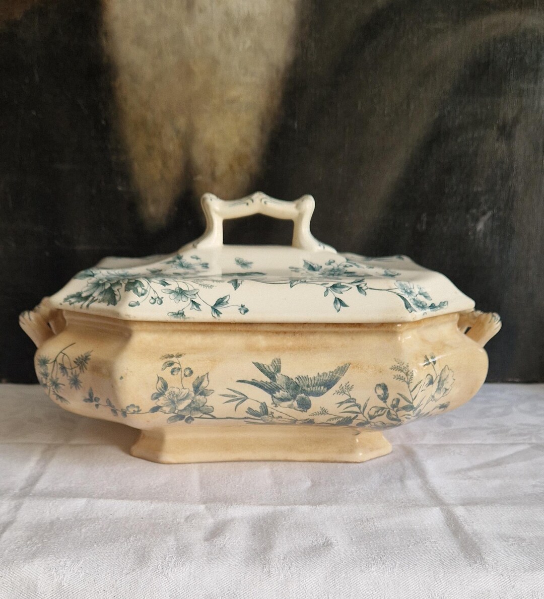 Antique Terrine Longwy Mignon Terre De Fer France Shabby With Bird ...