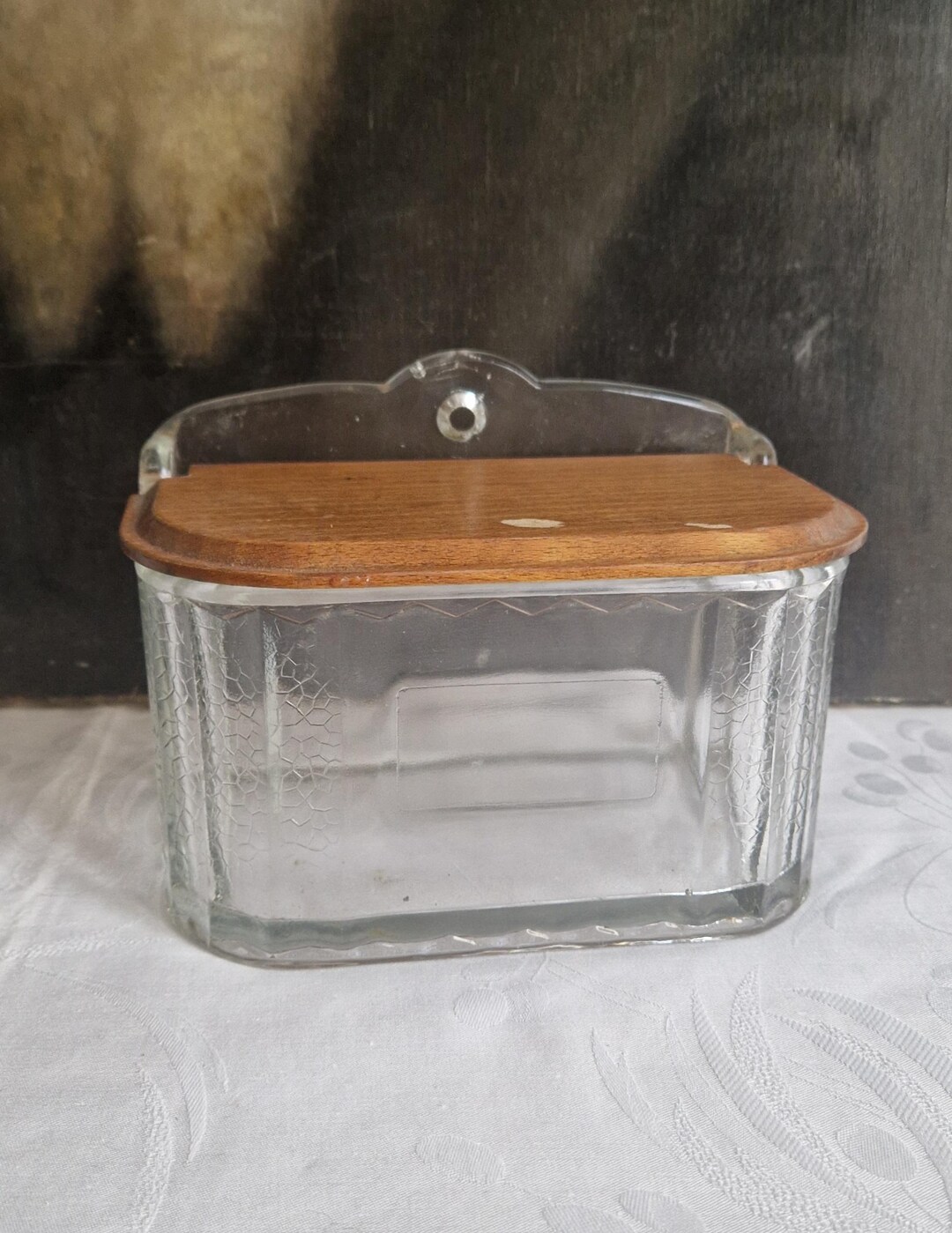 Vintage Pressed Glass Salt Container With Wooden Lid, French Vintage ...