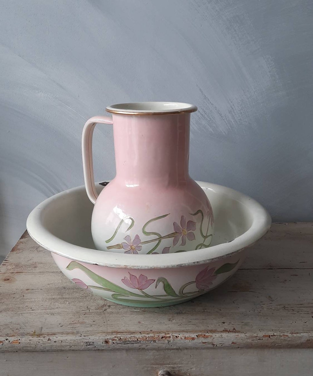 Antique Wash Set Toilet Service Enamel Enamel Shabby Vintage Patina ...