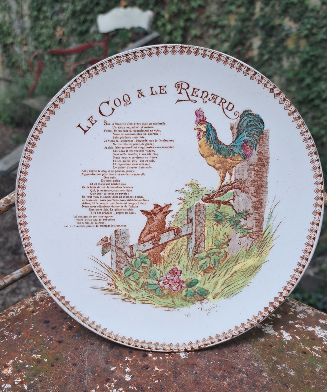 Collectible Plates Le Coq Et Le Renard GD Paris Depose Antique Shabby ...