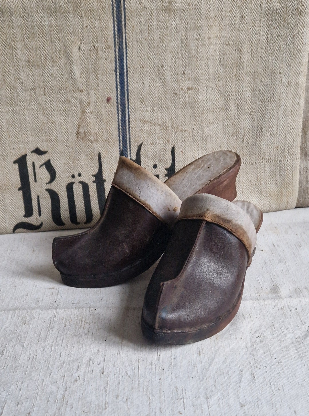 Vintage Sabot Clogs Ankle Boots Made of Leather and Wood Shabby Vintage ...