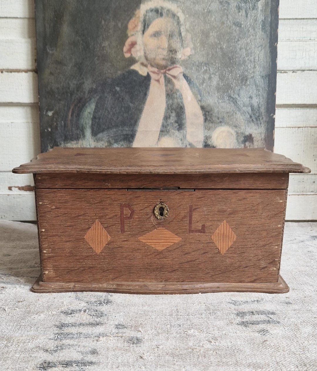 Antique Casket Wooden Box Made of Oak With Monogram Shabby Vintage From ...