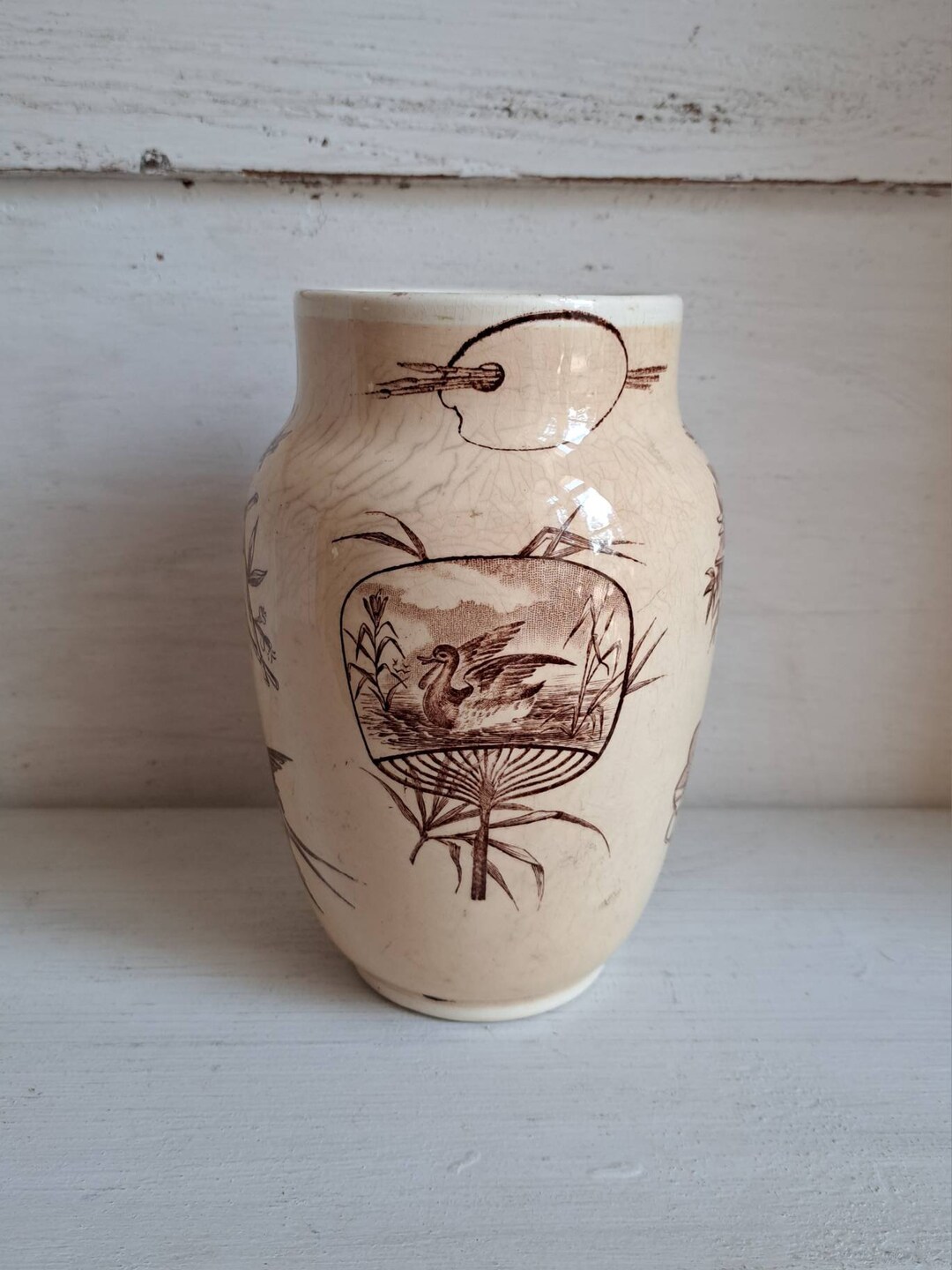 Buy Antique Vase Lamp Yoko Nimy Terre De Fer Shabby Vintage Birds Duck ...