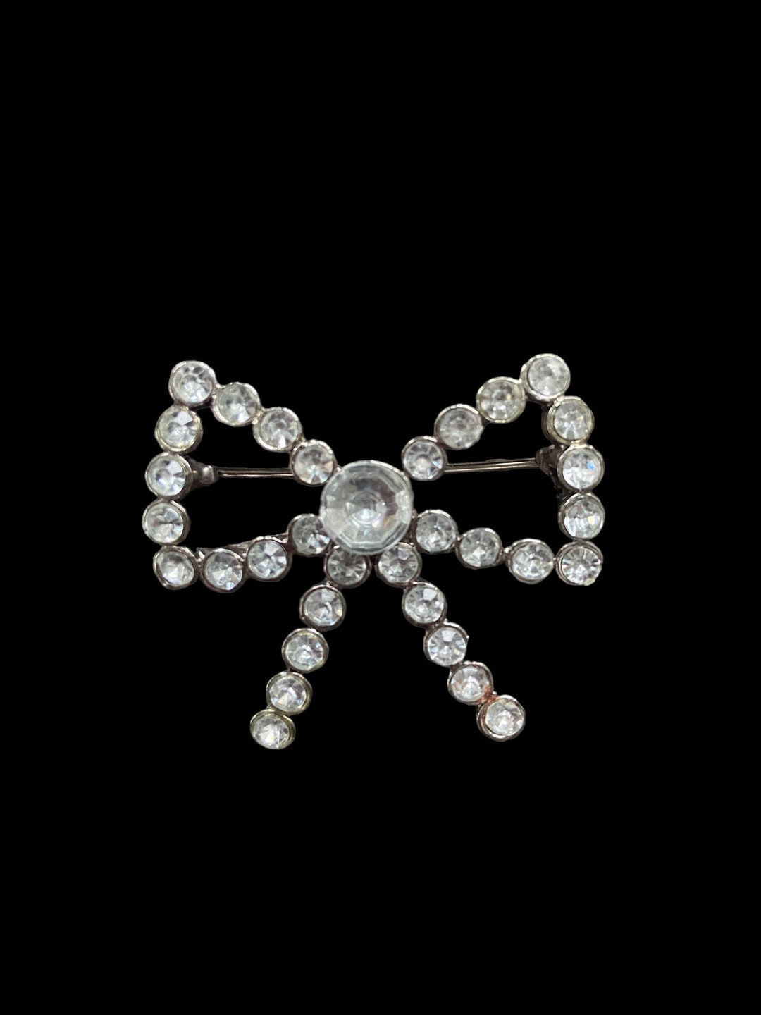 Vintage Silver Dazzling Diamonte Bow Brooch - Etsy