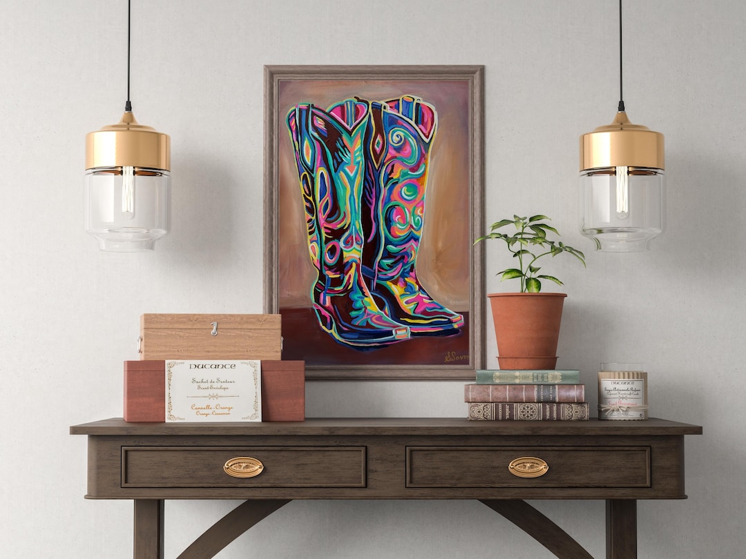 Neon Cowboy Boots - Original Painting - Etsy