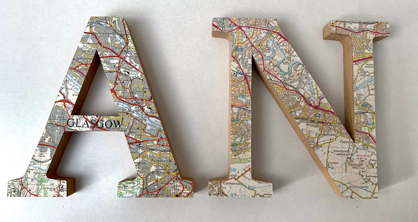 Word Art. Map Faced Wooden Letters Map Letters Maps of Your - Etsy UK