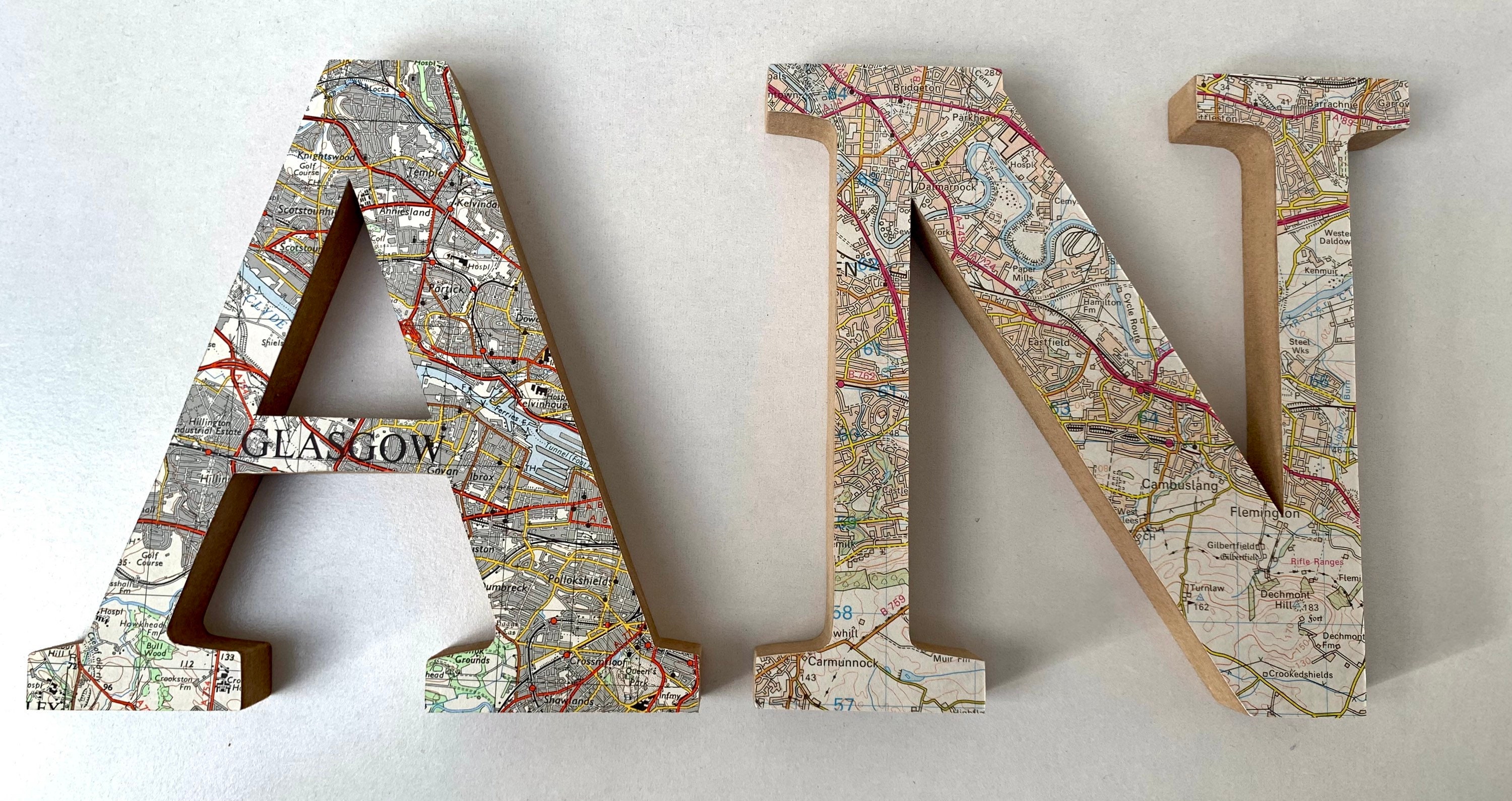Word Art. Map Faced Wooden Letters Map Letters Maps of Your - Etsy UK