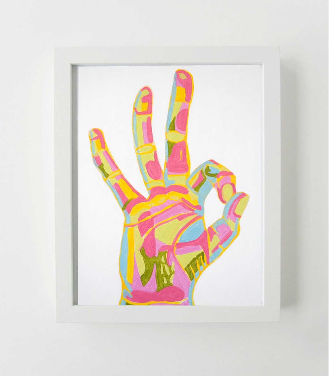 Okay Hand Sign Art Print, Wall Art, Hand Sign Art, Hand Portrait ...