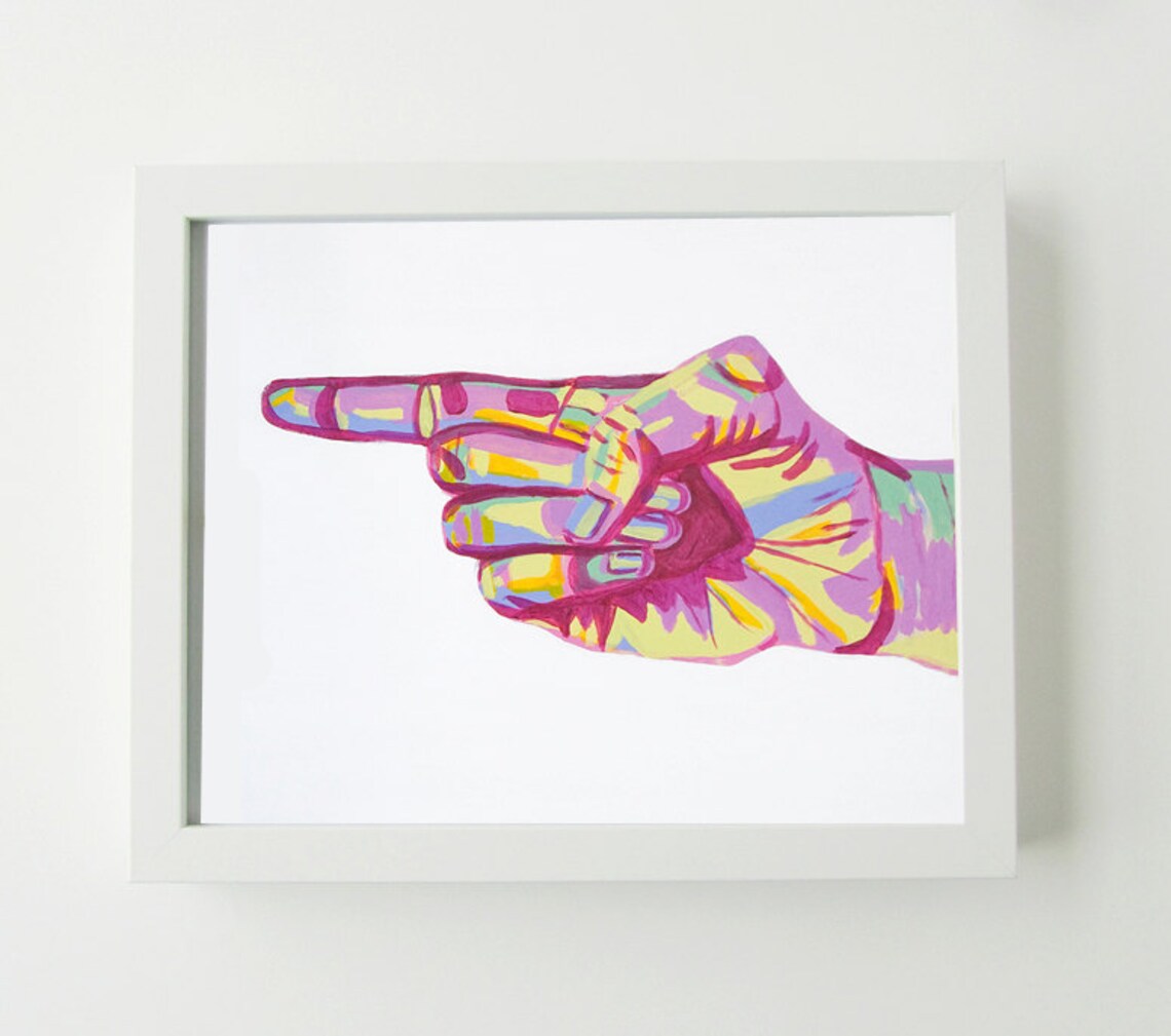 Point Hand Sign Art Print, Wall Art, Hand Sign Art, Hand Portrait ...